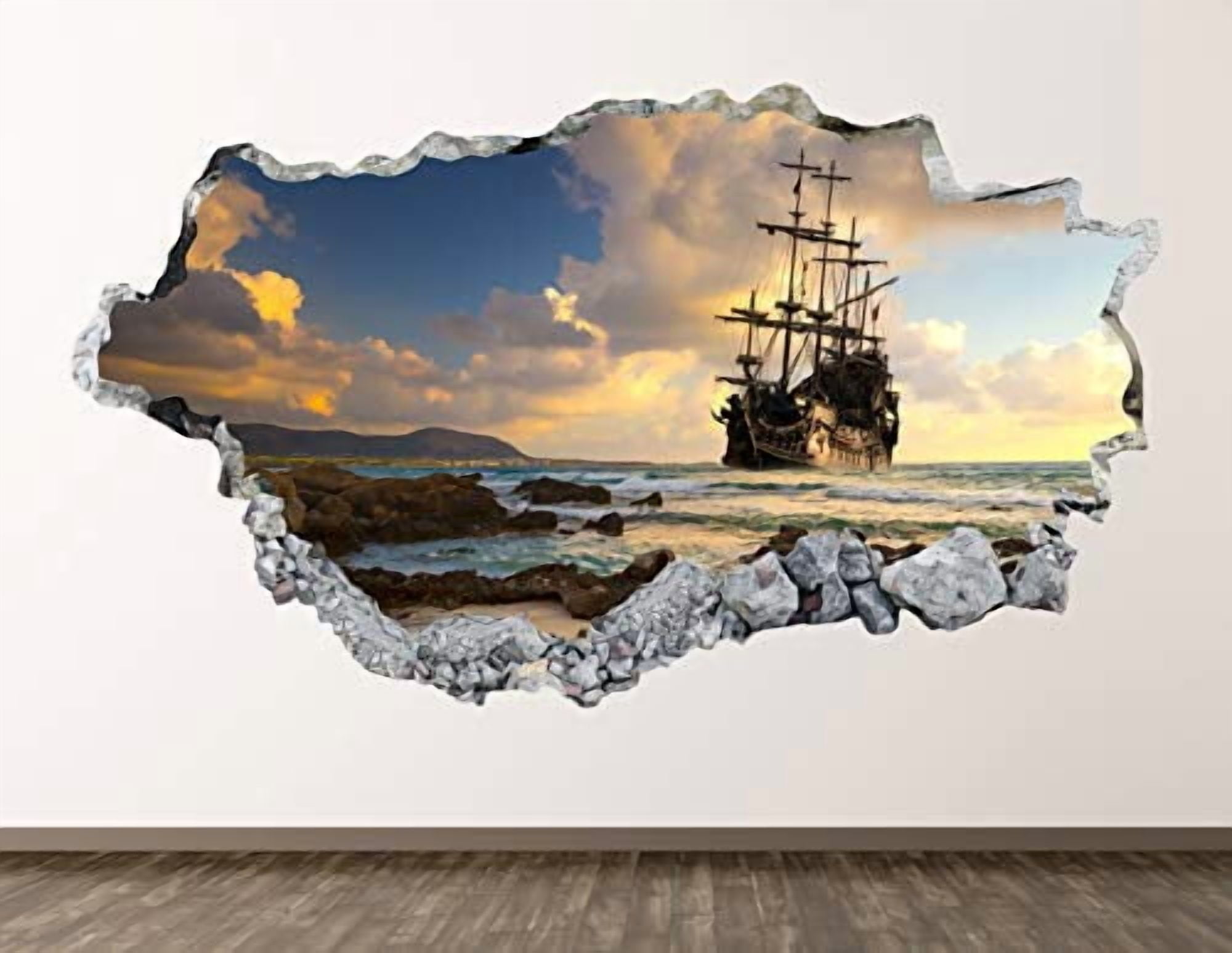 Old Pirate Ship Wall Decal Art Decor 3D Smashed Ocean Sticker Poster ...