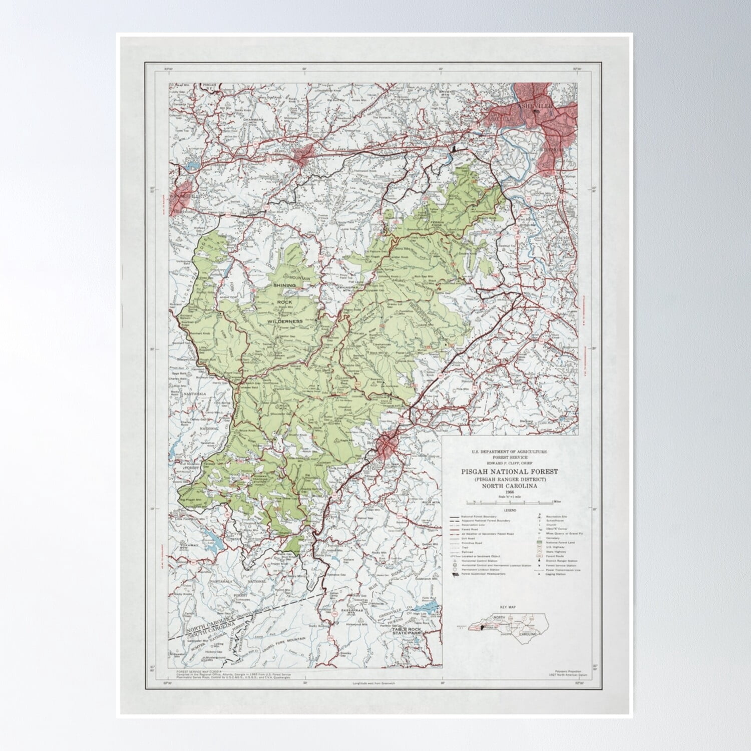 Old Pisgah National Forest Map (1966) Vintage Nc Appalachian Mountains ...