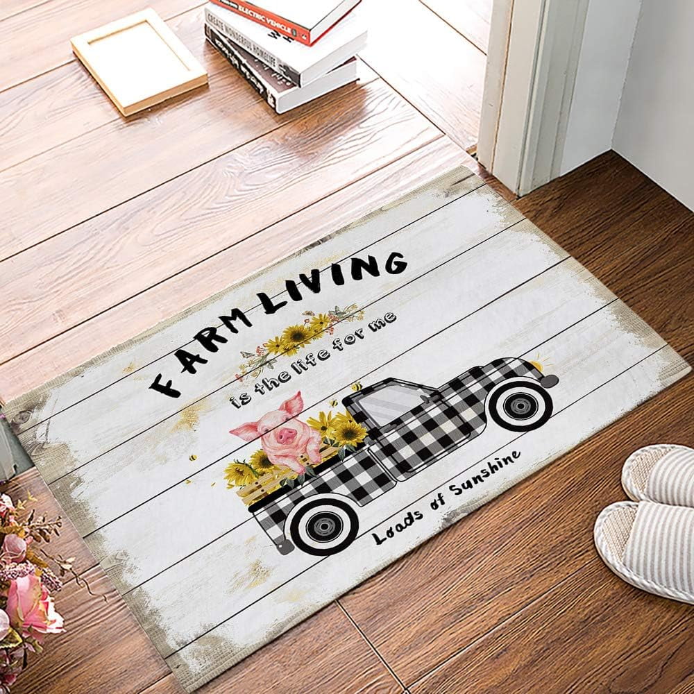 Old Plaid Truck Sunflower Wood Grain Farm Animal Pig, Bathroom Shower ...