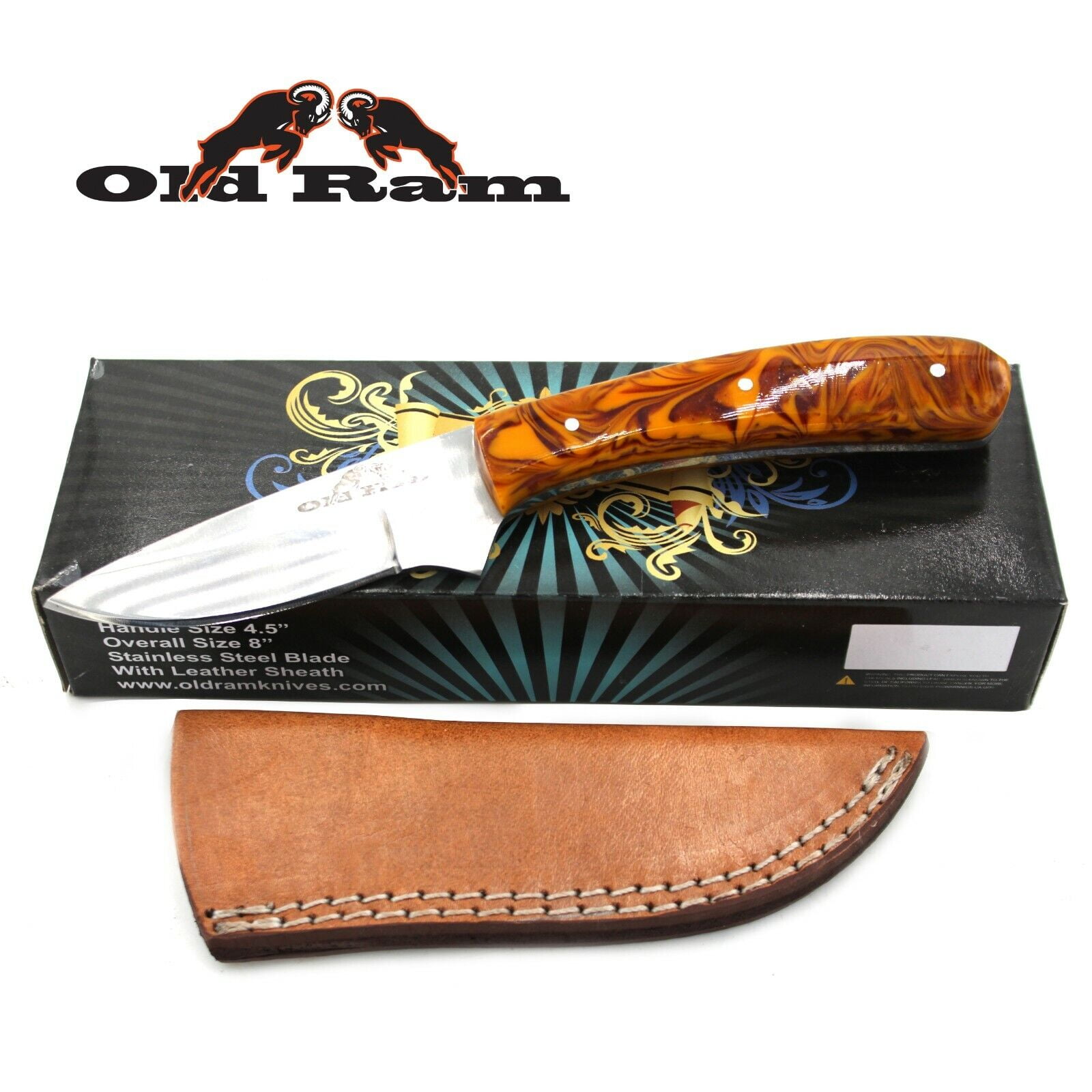 Old Ram Collection Heavy Duty Fixed Blade Skinner Knife w/ Leather ...