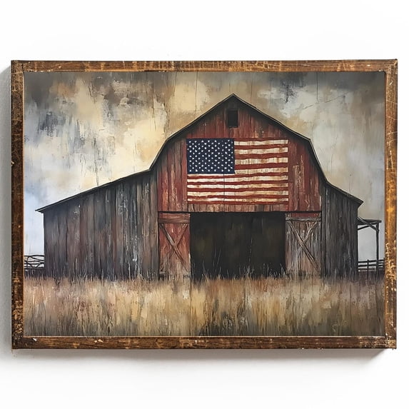 Old Red Barn Wall Art Print, Fourth Of July Western Farmhouse Kitchen ...