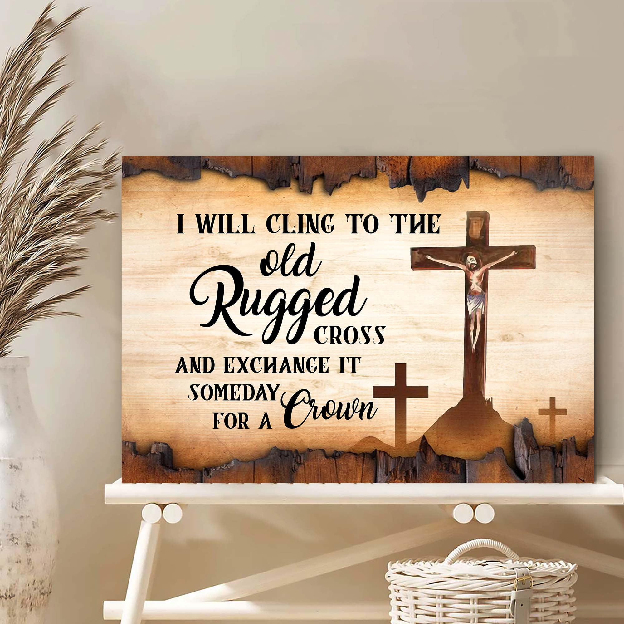 Old Rugged Crucifix Canvas Wall Art – Christian Hymn Quote with ...
