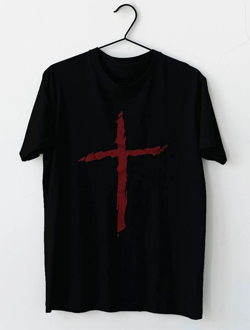 Old Rugged Distressed Christian Cross With Red Gradient Tone T-Shirt ...