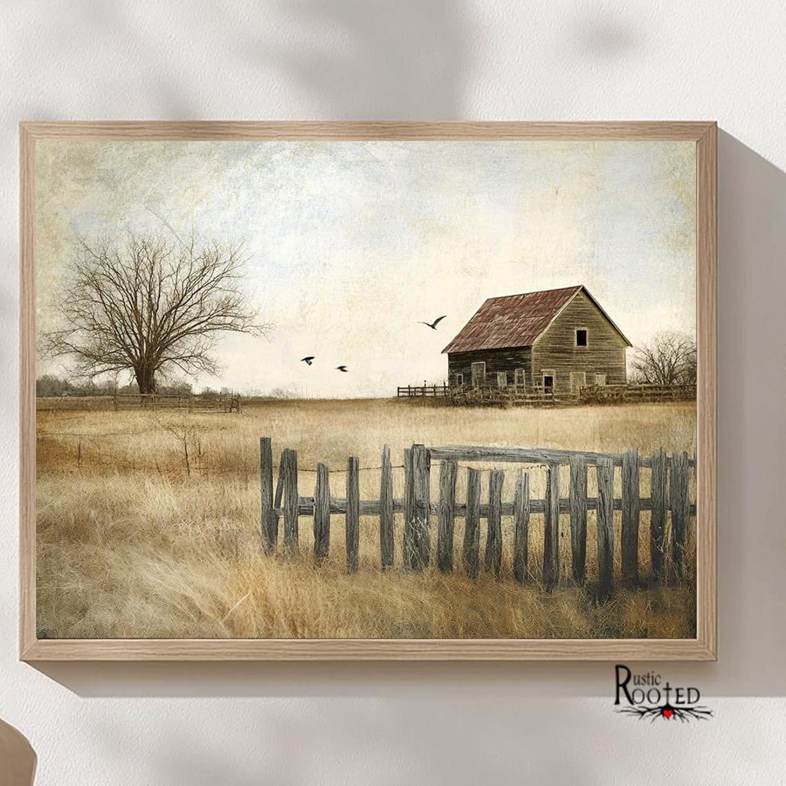 Old Rustic Farmhouse Landscape Vintage Farm Wall Art Poster, Unframed ...