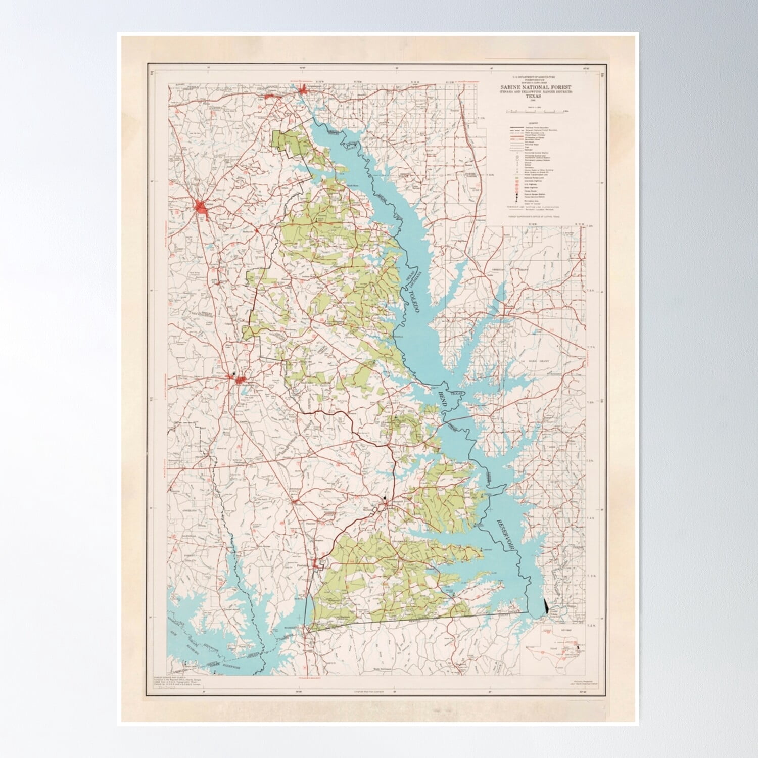 Old Sabine National Forest Map (1968) Vintage Texas Woodland Reserve ...