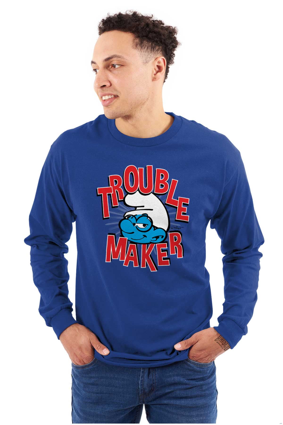 Old School Brainy Smurf Trouble Maker Long Sleeve TShirt Men Women ...
