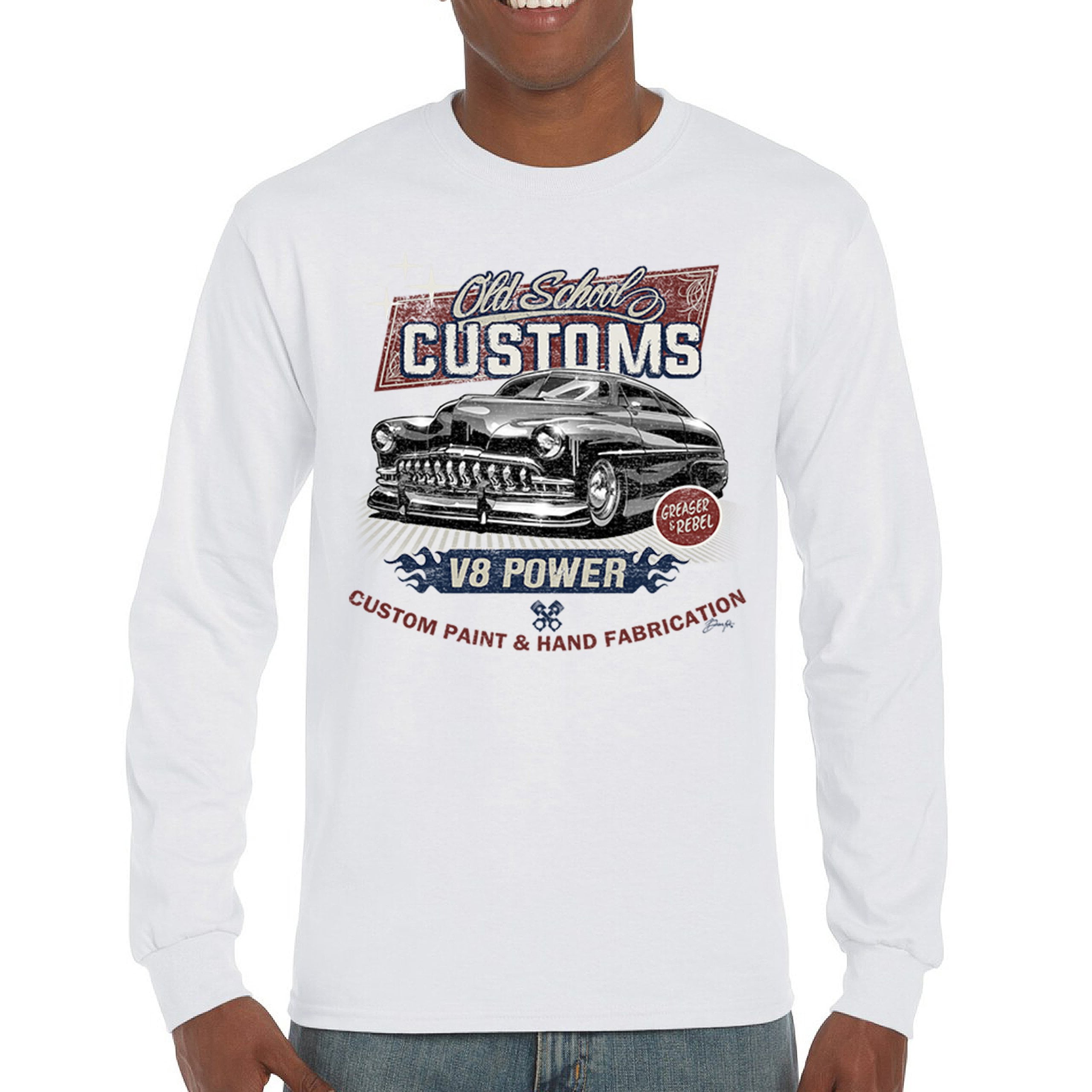 Old School Custom V8 Long Sleeve T-shirt Hot Rod Greaser & Rebel Car ...