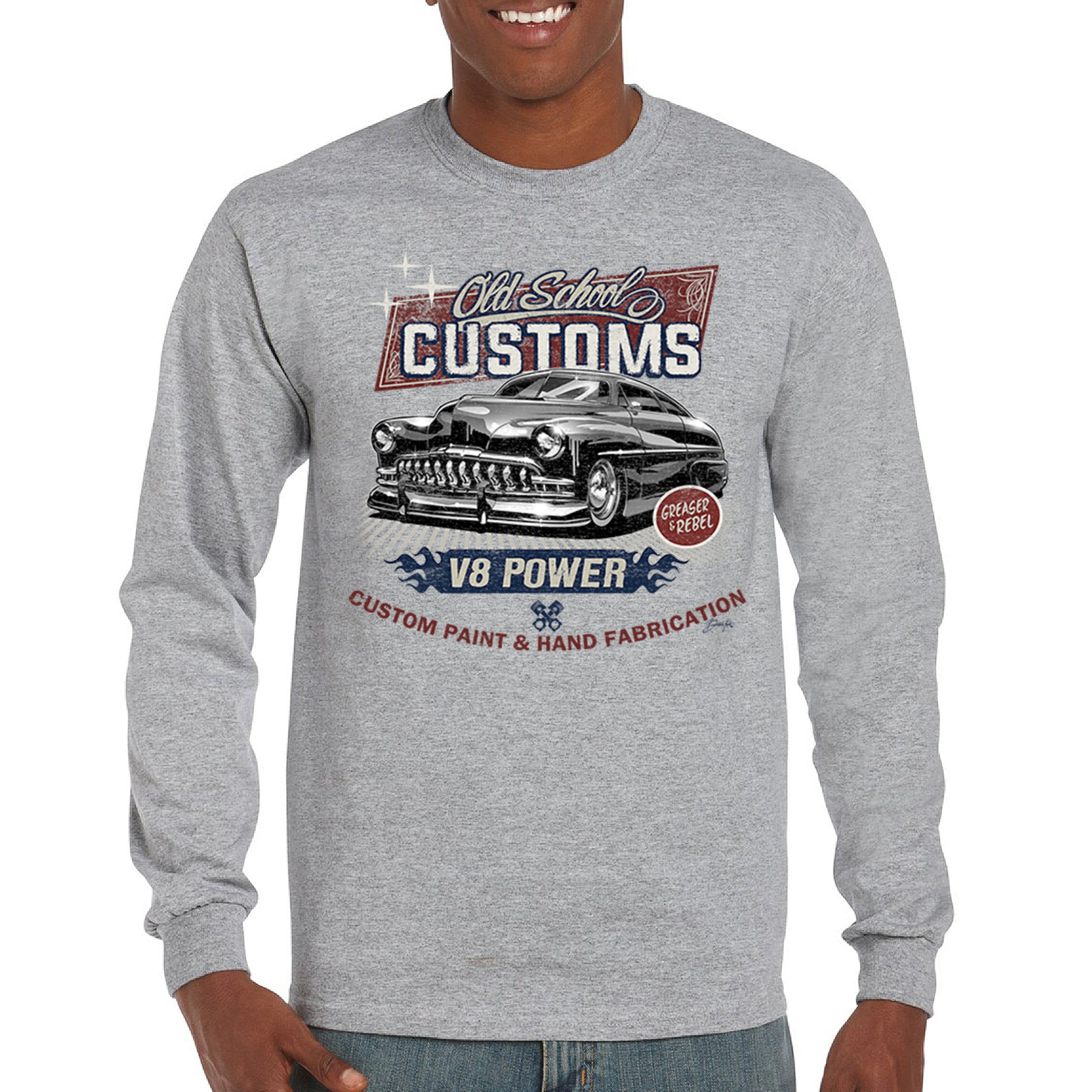 Old School Custom V8 Long Sleeve T-shirt Hot Rod Greaser & Rebel Car ...