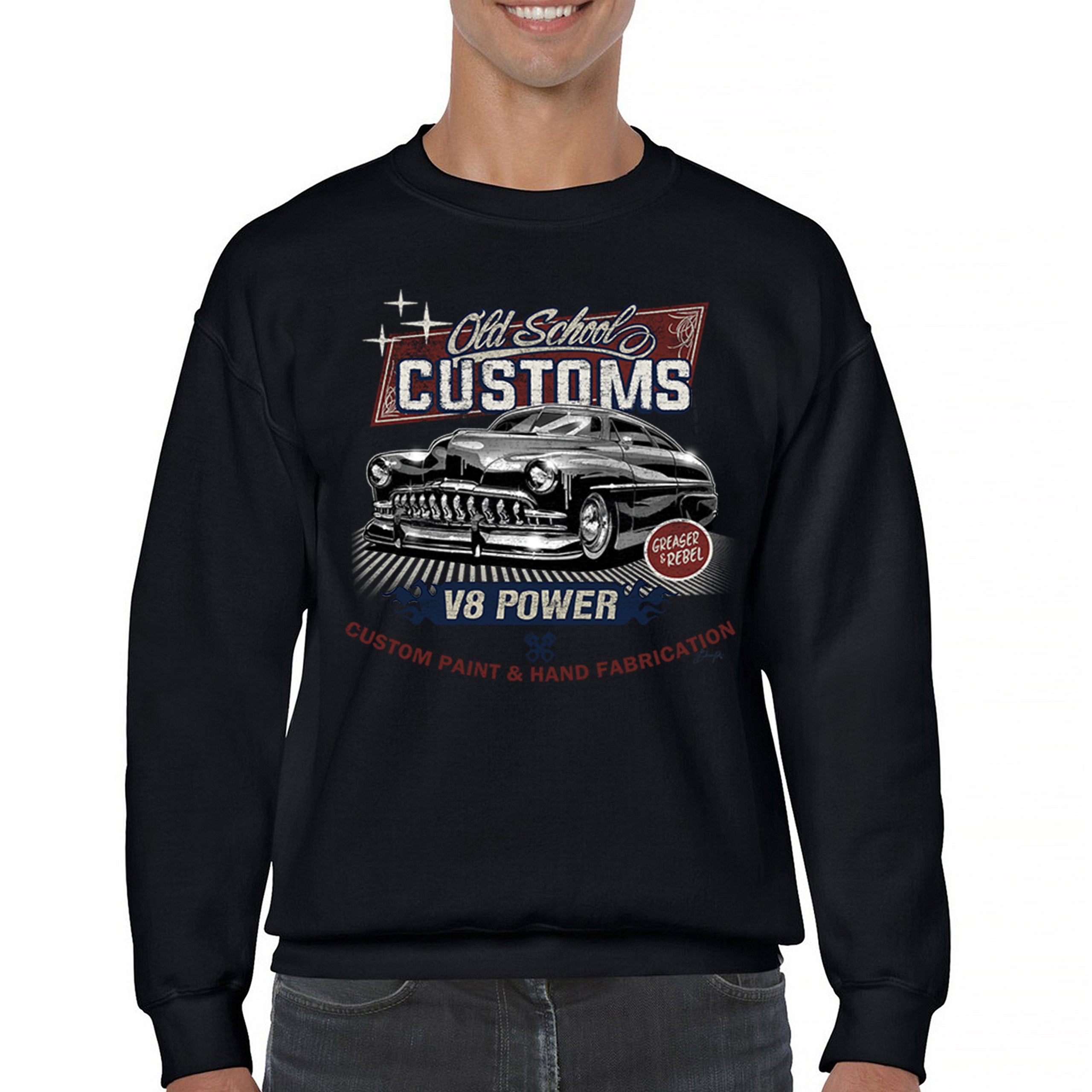 Old School Custom V8 Sweatshirt Hot Rod Greaser & Rebel Car Enthusiast ...