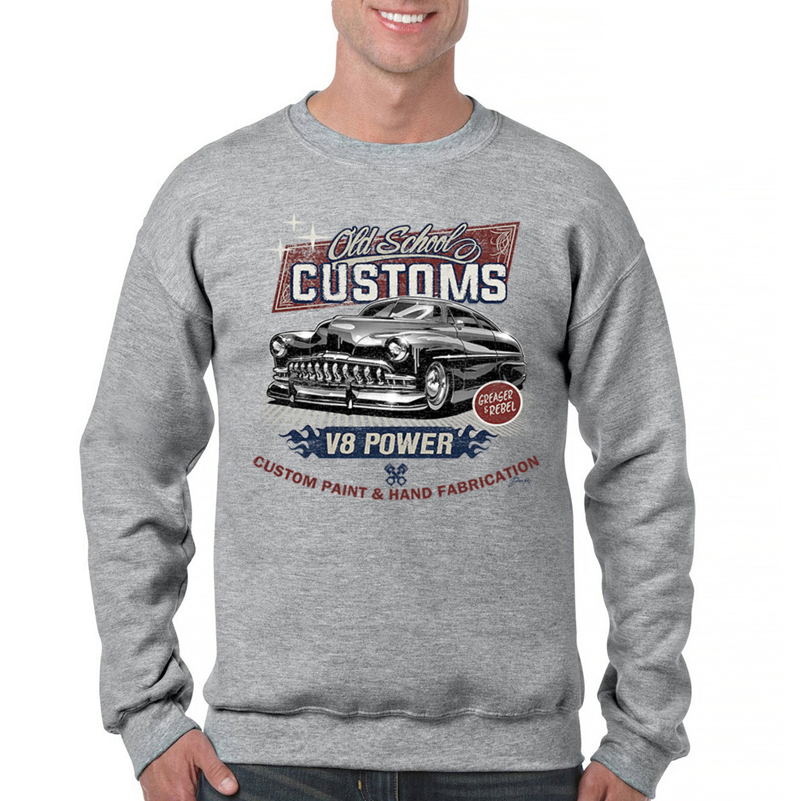 Old School Custom V8 Sweatshirt Hot Rod Greaser & Rebel Car Enthusiast ...