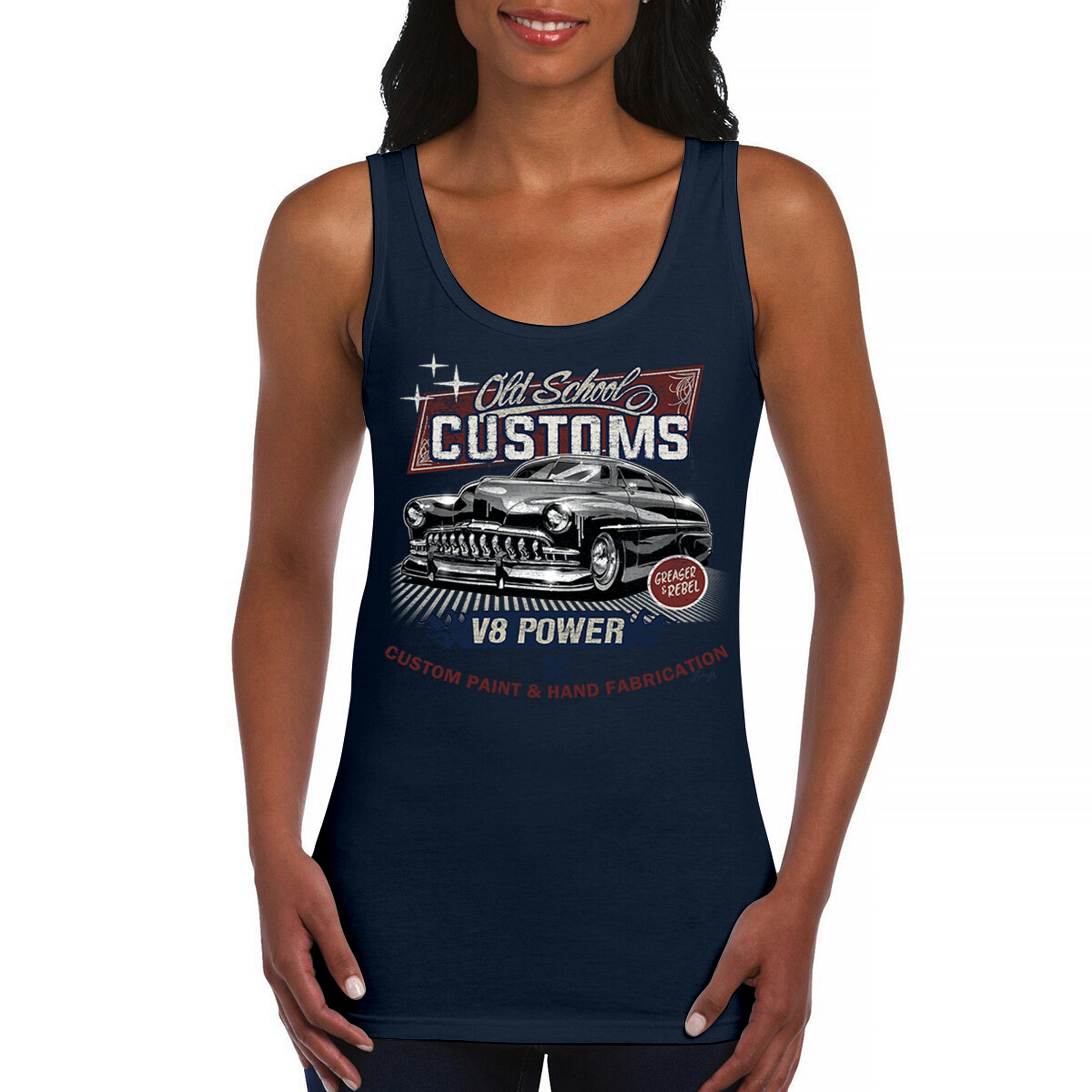 Old School Custom V8 Women's Tank Top Hot Rod Greaser & Rebel Car ...