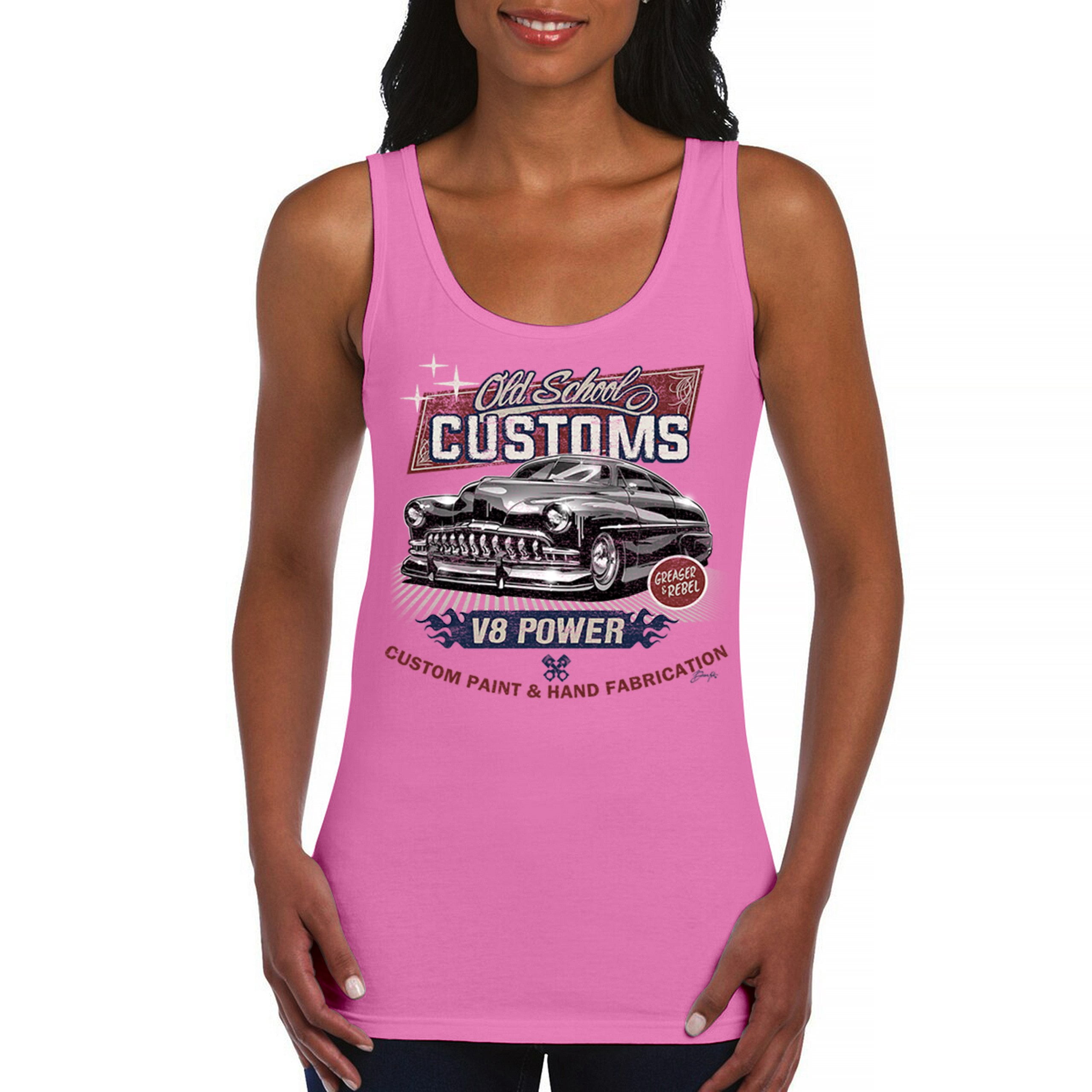 Old School Custom V8 Women's Tank Top Hot Rod Greaser & Rebel Car ...