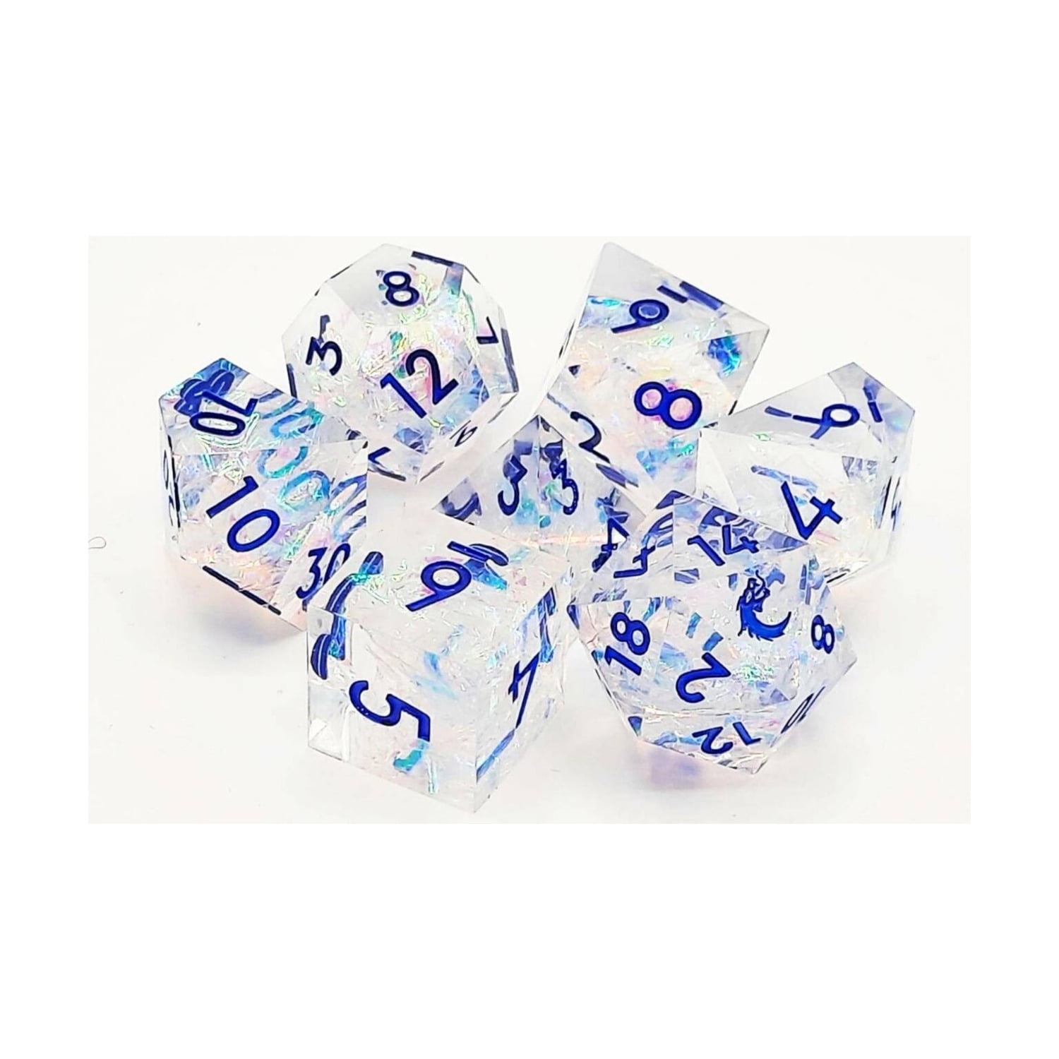 Old School Dice & Accessories Poly Set Crystal Ice w/Blue (7) New ...