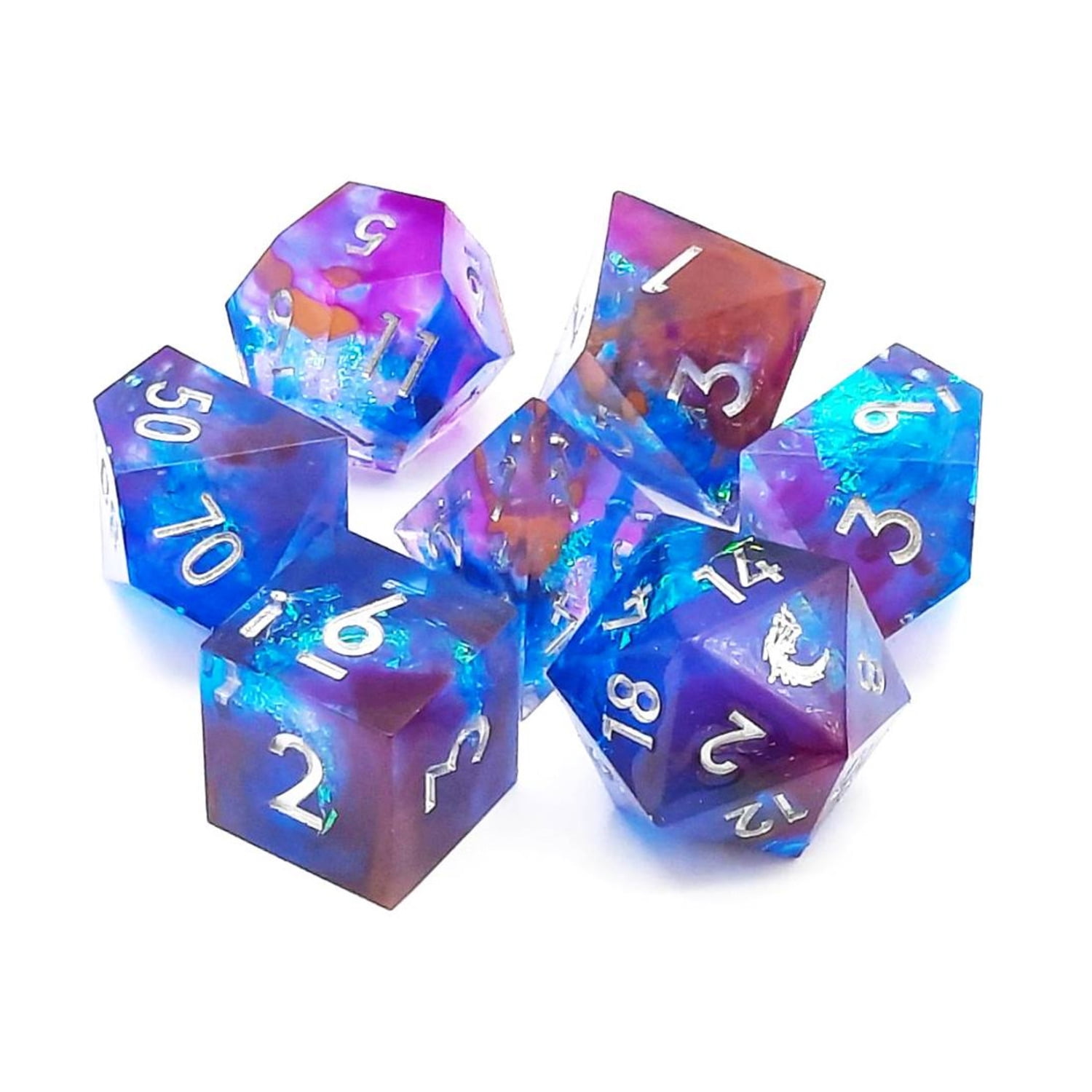 Old School Dice & Accessories Poly Set Kingfisher w/Silver (7) New ...