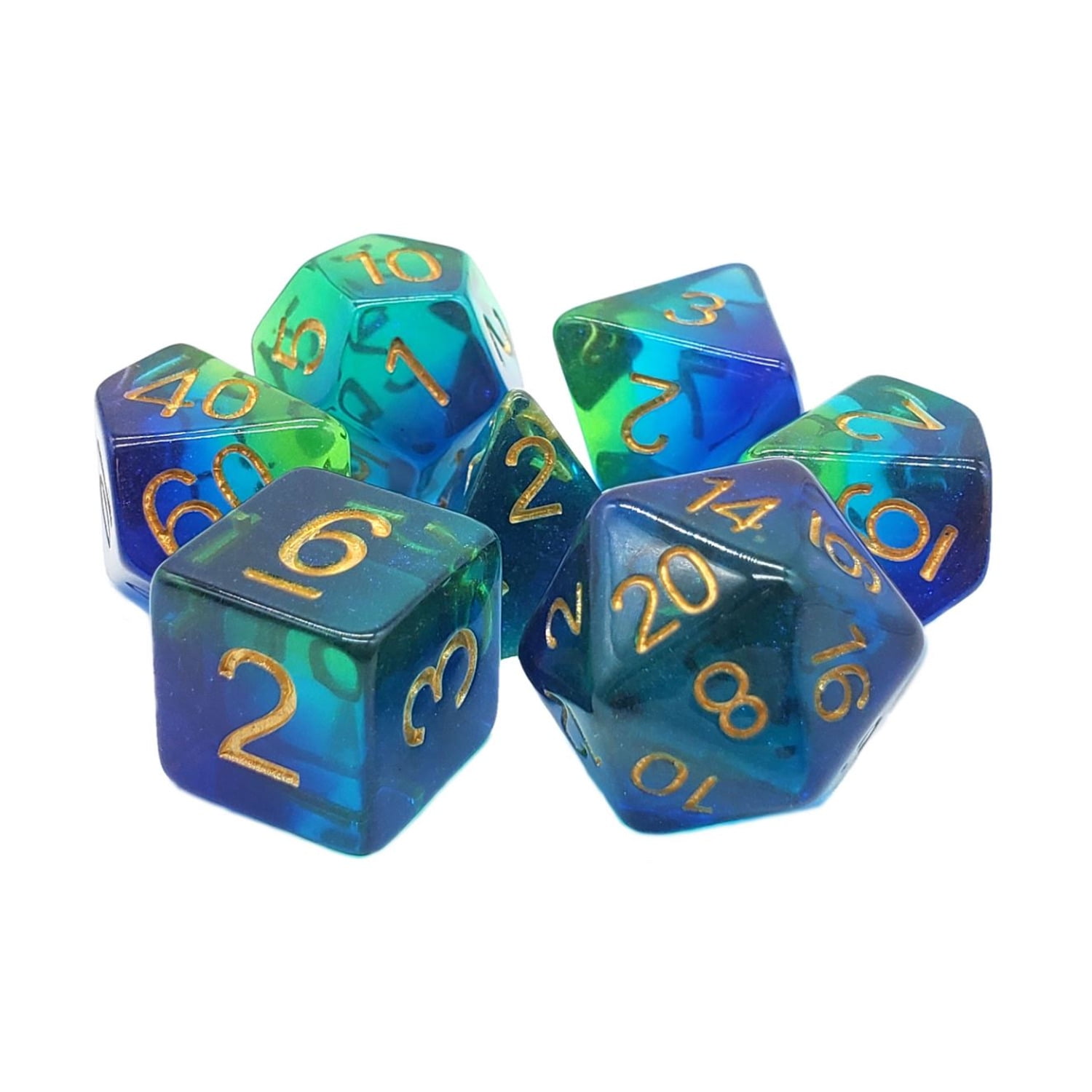 Old School Dice & Accessories Poly Set Night Time Swim w/Gold (7) New ...