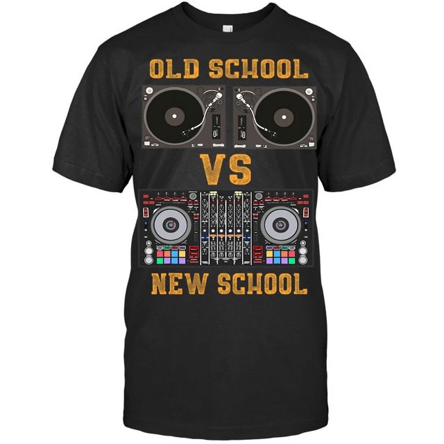 Old School Dj Vs New School Dj Gifts For Men Equipment Table DJ T Shirt ...