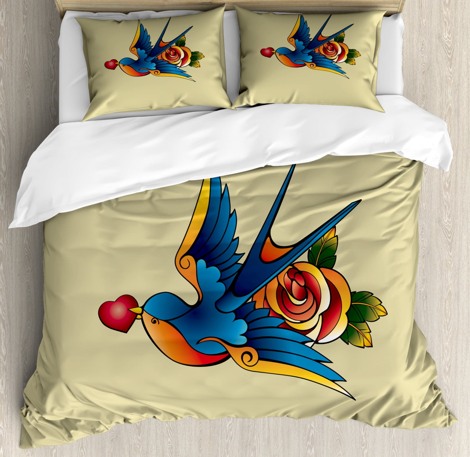 Old School Duvet Cover Set King Size, Retro Tattoo Design Like Graphic ...