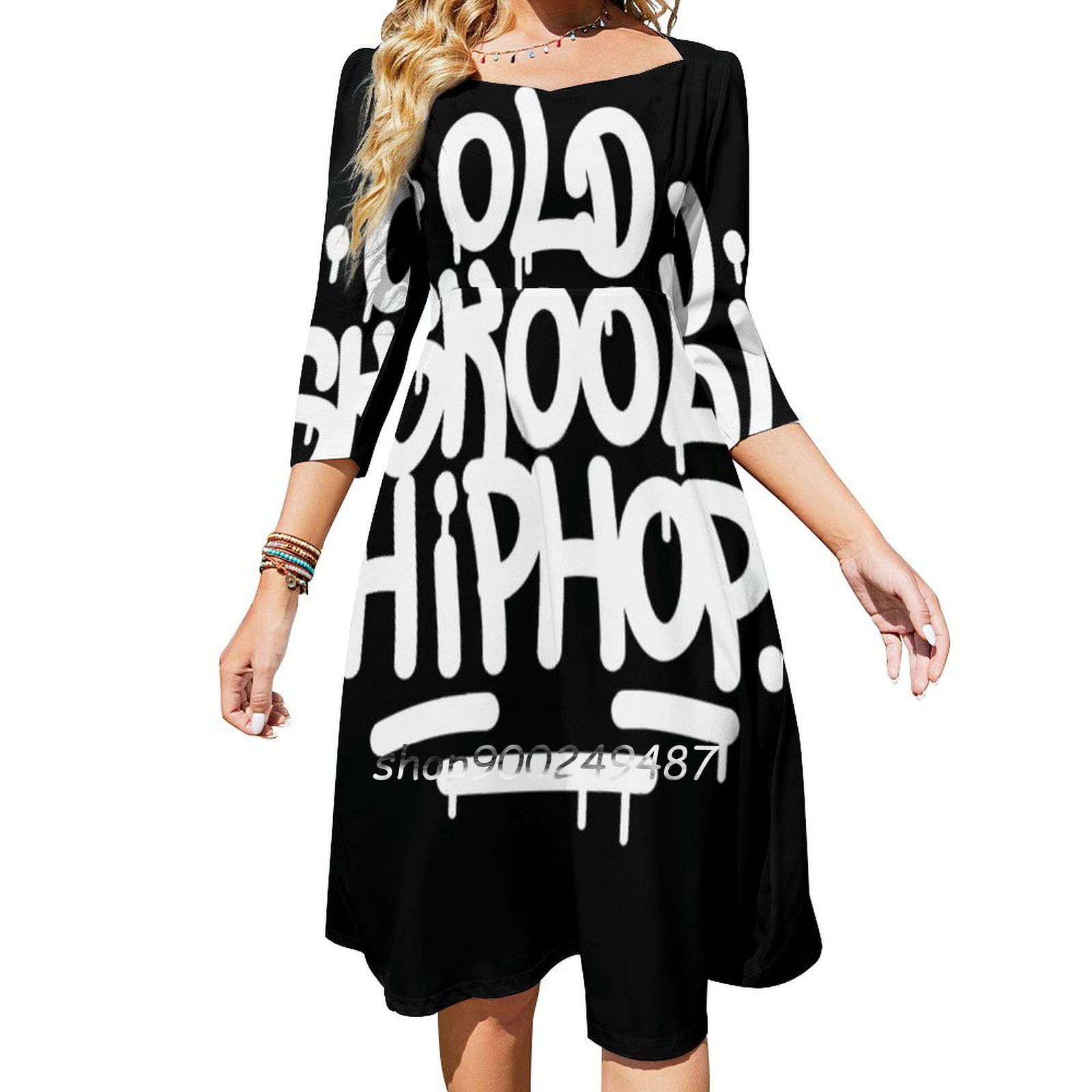 Old School Hip Hop Graffiti 90'S Rap Design Flare Dress Square Neck ...