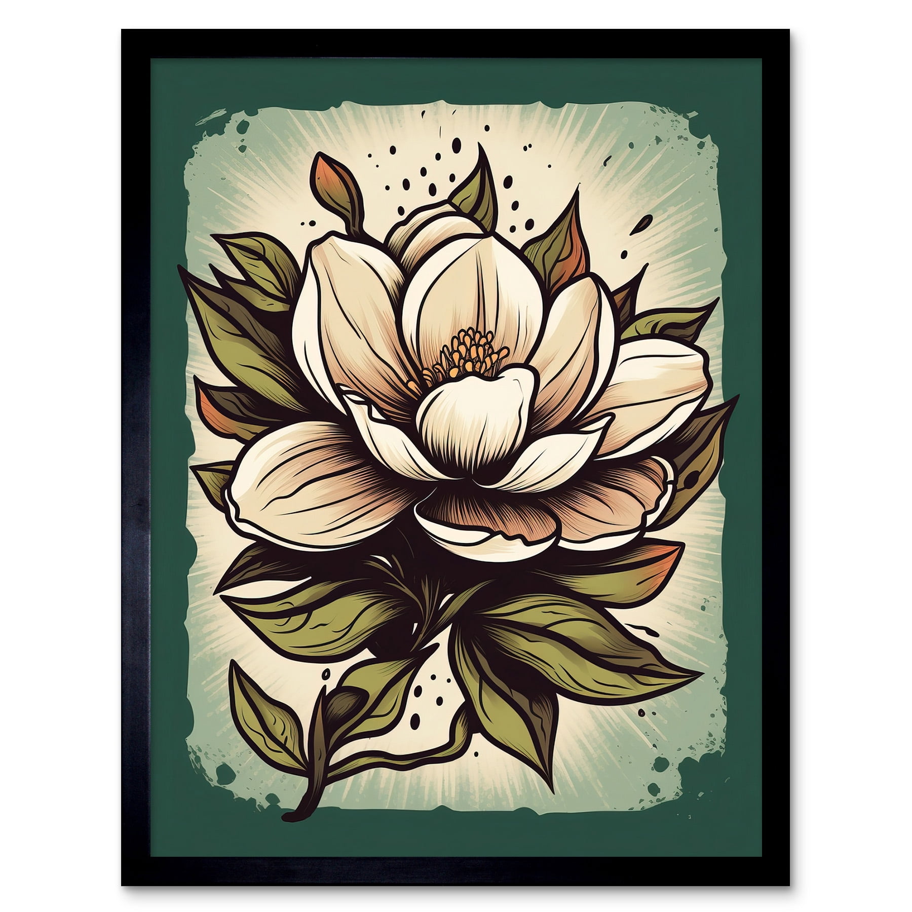 Old School Magnolia Flower USA Tattoo Ink Body Art Rockabilly Americana ...