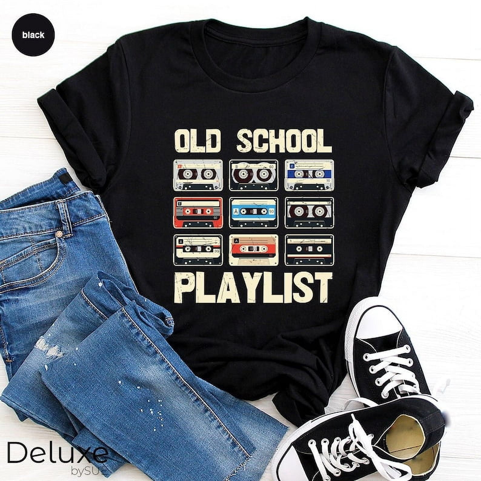 Old School Playlist T-shirt, Retro 80s Music Party, Music Mix Tape Cassette Player T-shirt, Men ...