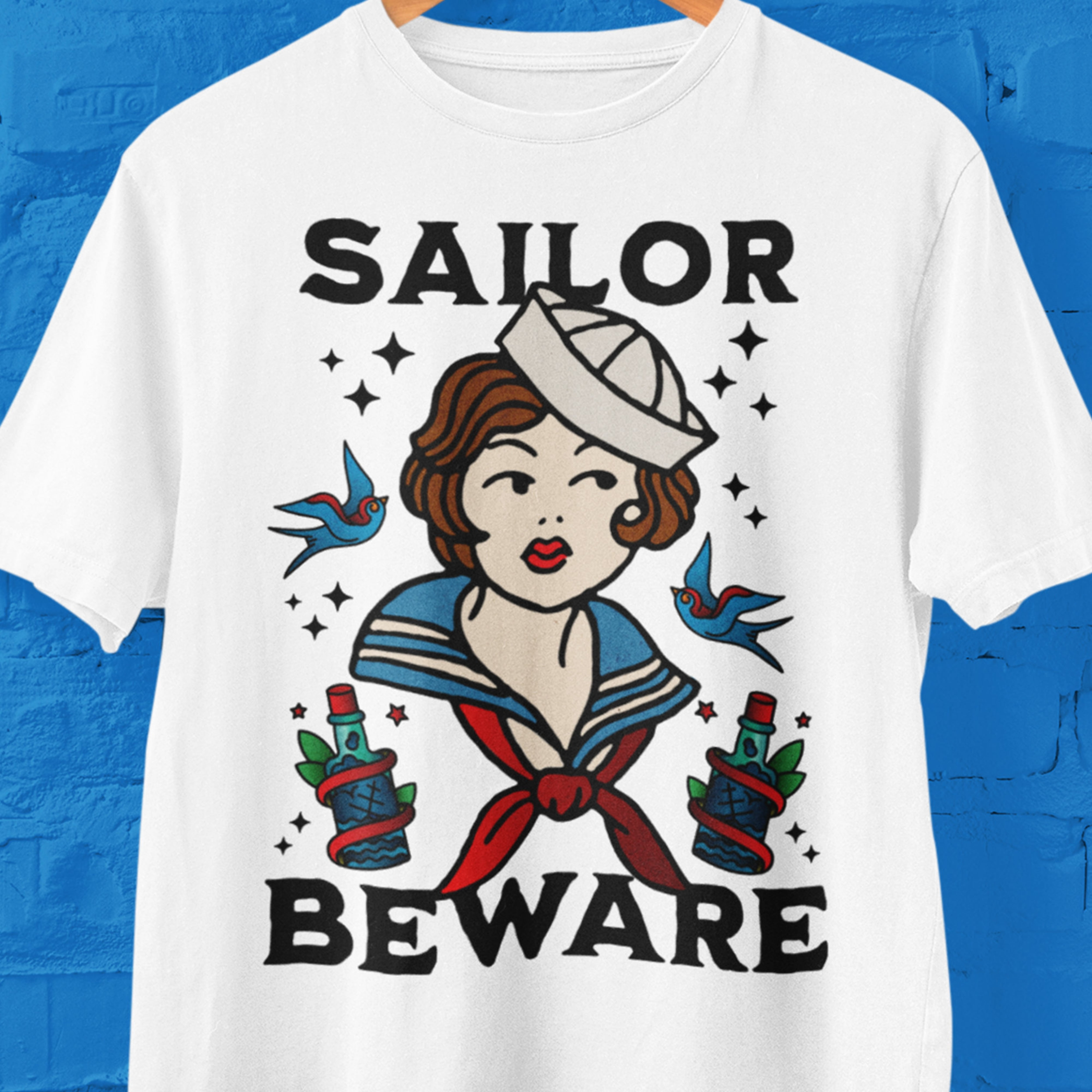 Old School Tattoo Flash T Shirt, Sailor Beware Tattoo Tee, Traditional ...