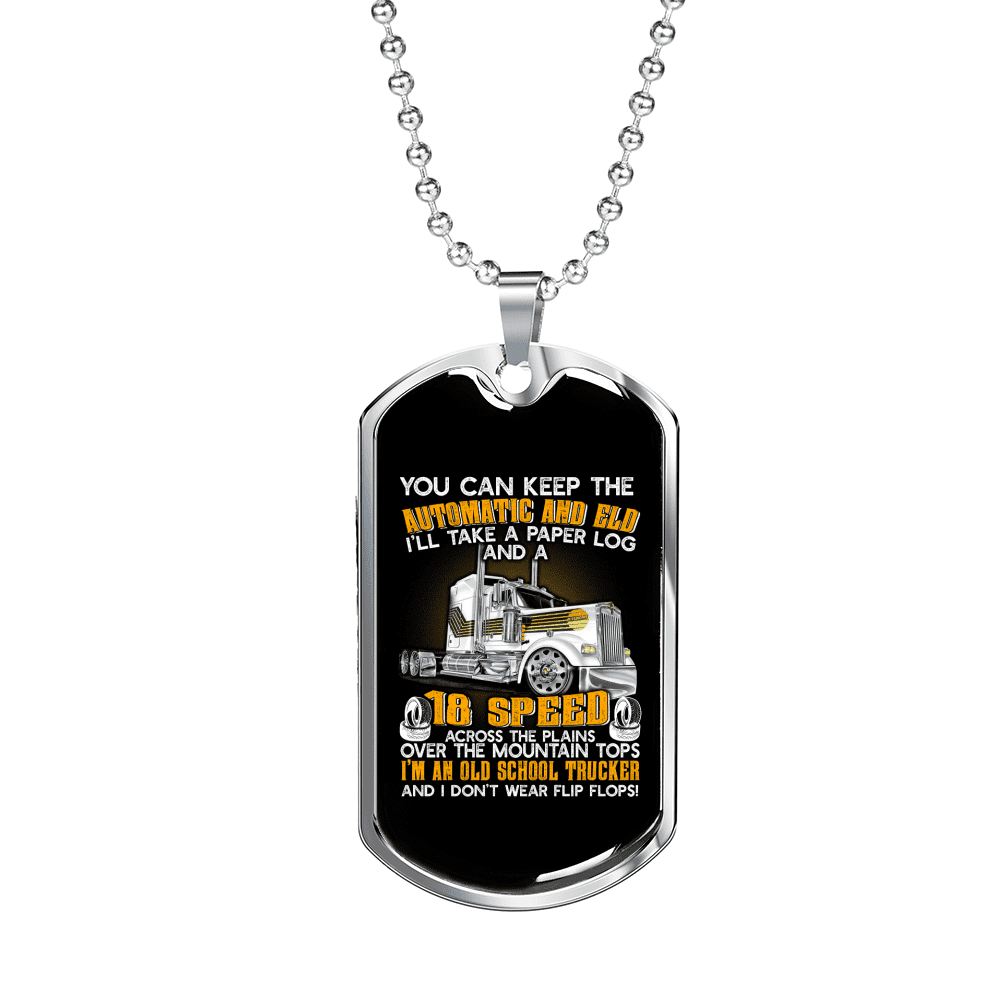 Old School Trucker Dog Tag Stainless Steel or 18k Gold 24" Chain ...