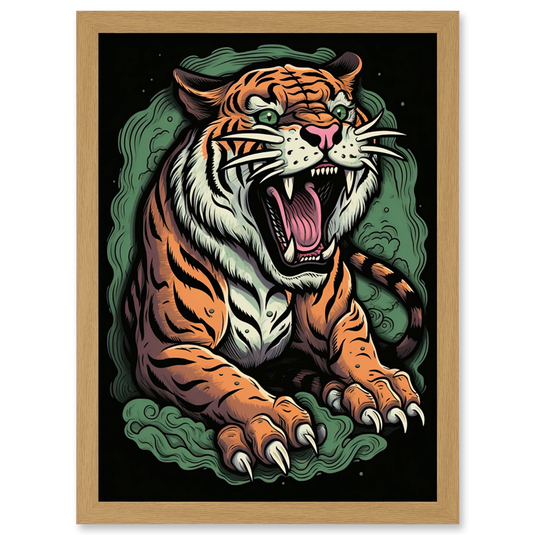 Old School USA Tattoo Ink Body Art Ferocious Tiger Rockabilly Americana ...