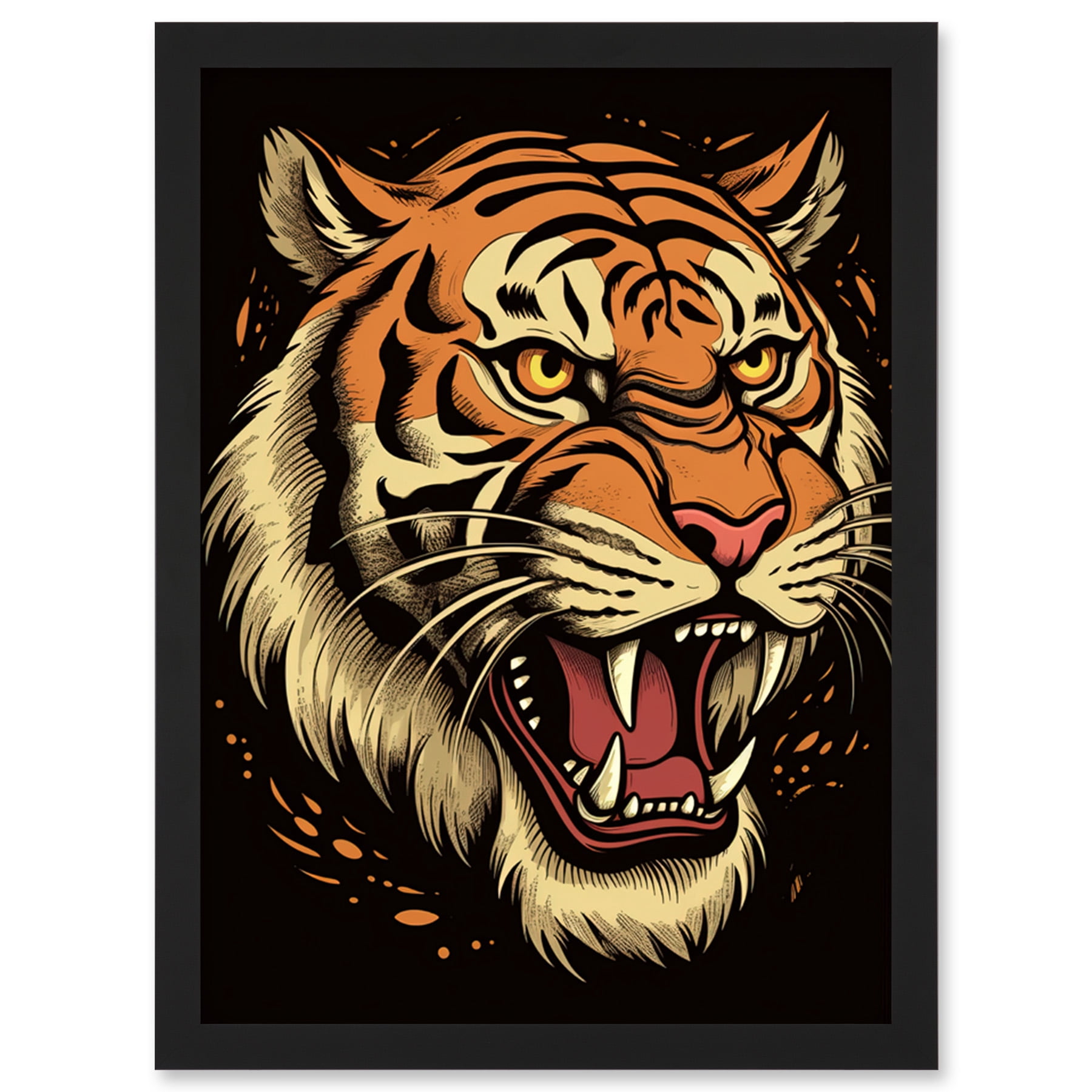 Old School USA Tattoo Ink Body Art Growling Tiger Rockabilly Americana ...