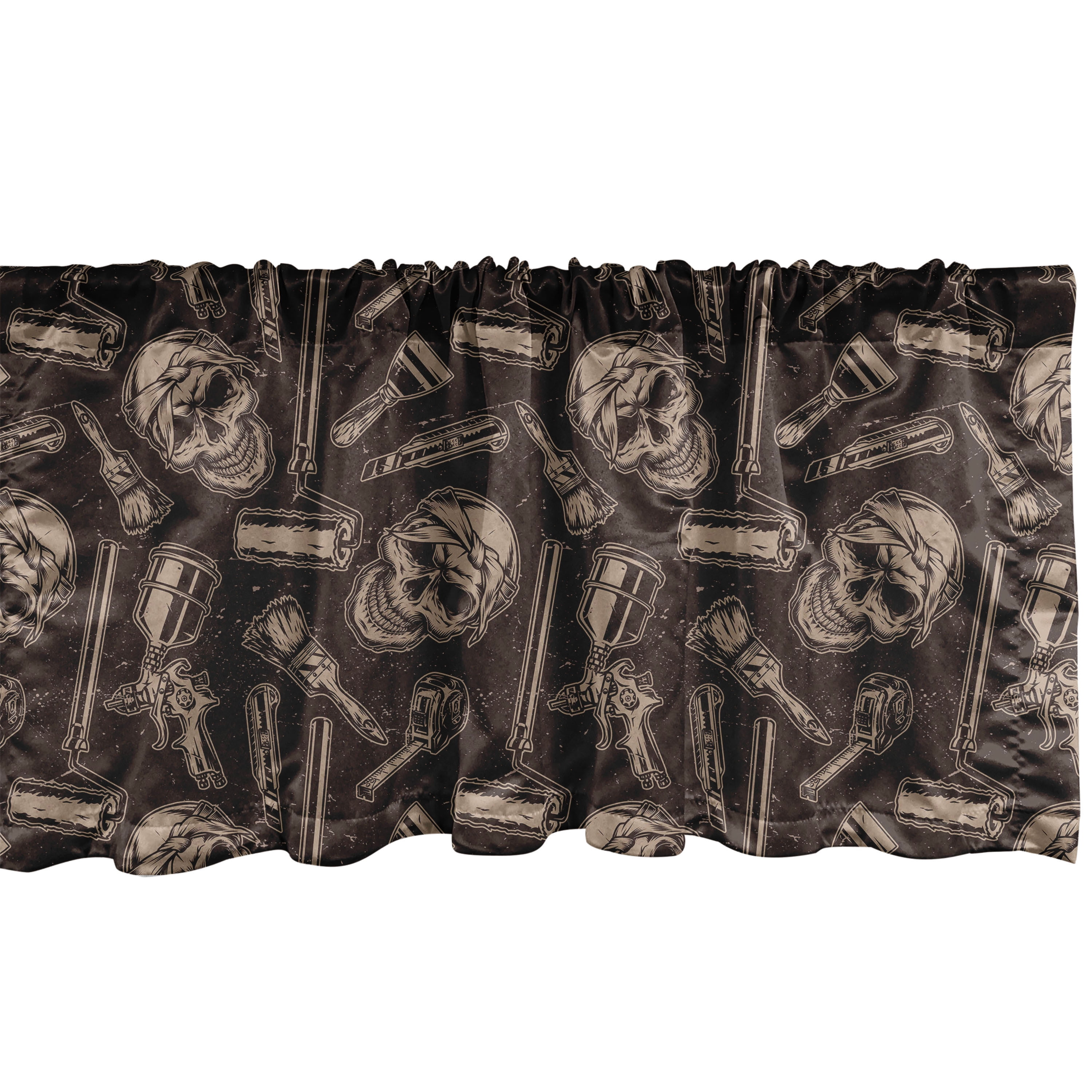 Old School Window Valance, Traditional Style Illustrated Skull and ...