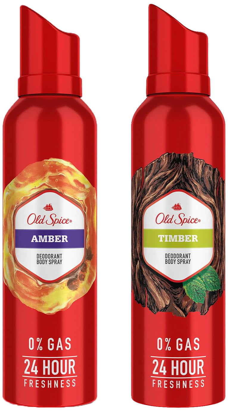 Old Spice Amber + Timber Deodorant Body Spray For Men Pack Of 2 X 140ml - 4.7 Fl.oz. Each | No ...