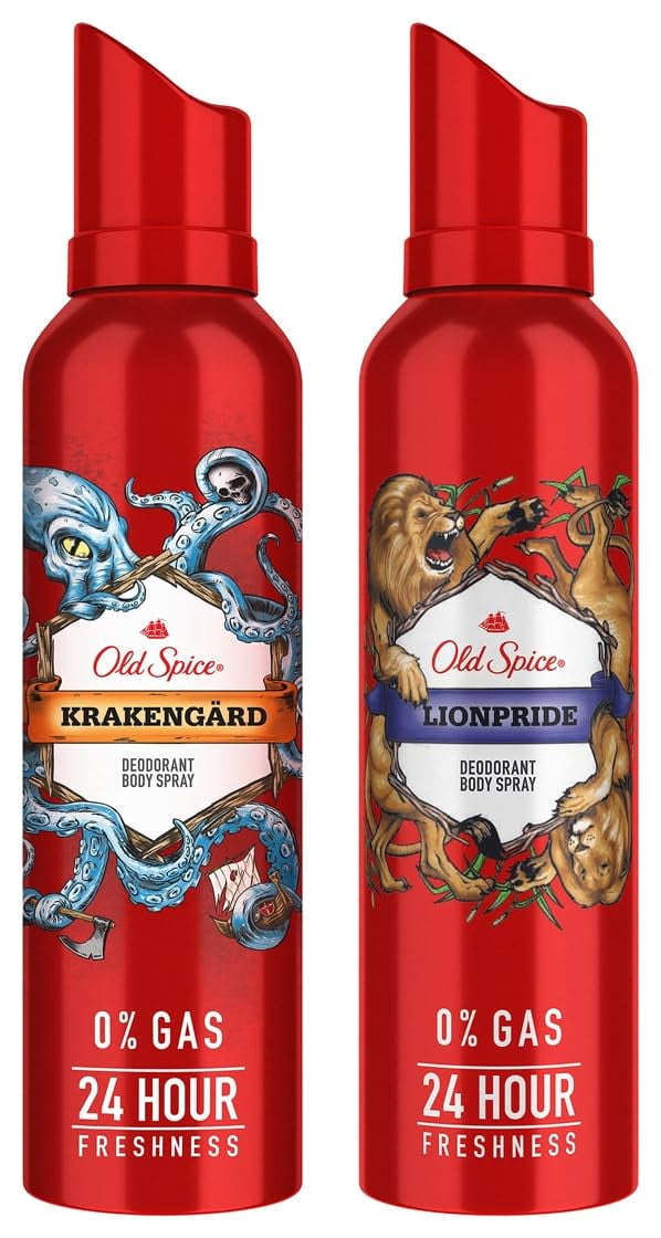 Old Spice Krakengard + Lionpride Deodorant Body Spray For Men Pack Of 2 X 140ml - 4.7 Fl.oz ...