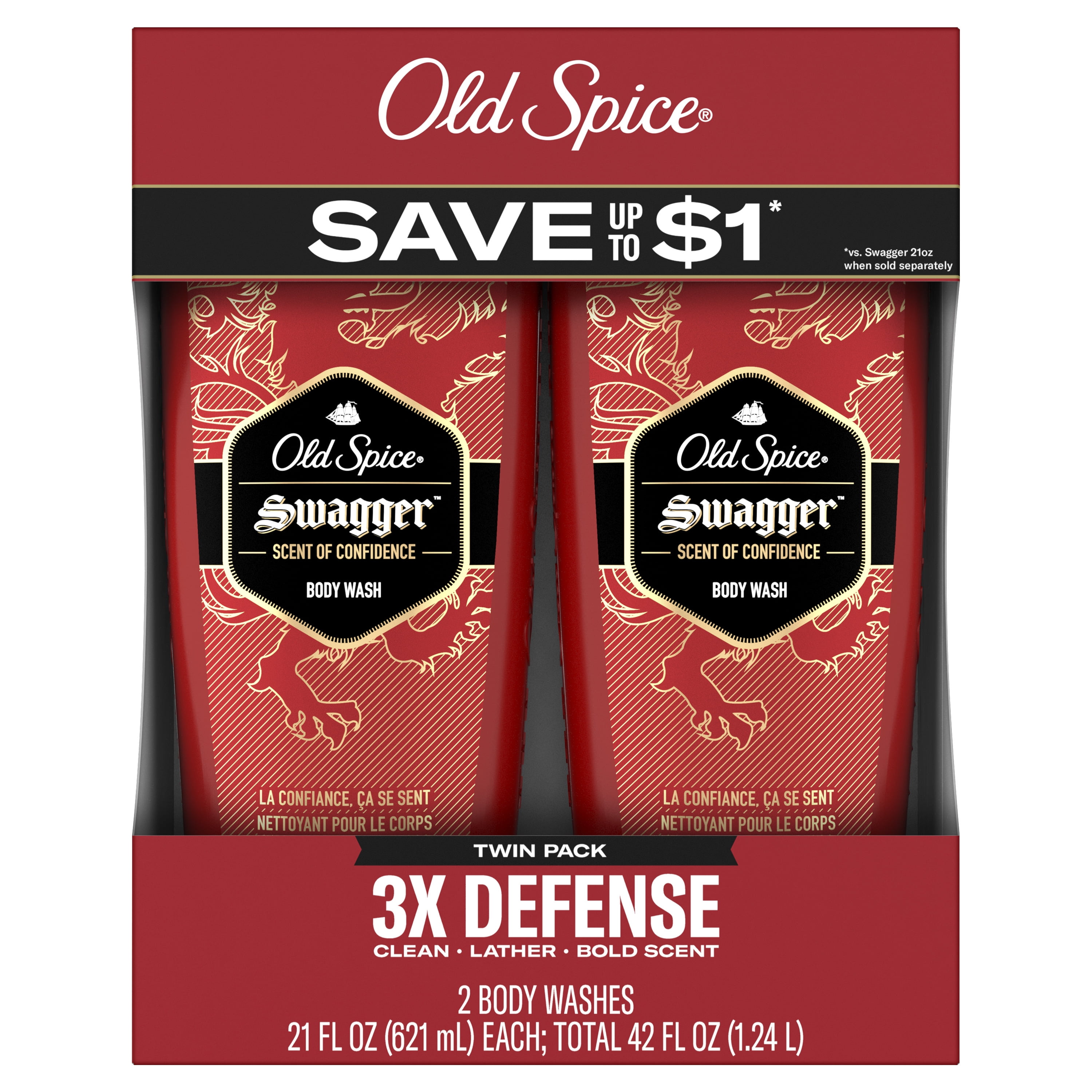 Old Spice Red Zone Swagger Scent Body Wash for Men, 21 fl oz, Pack of 2 ...