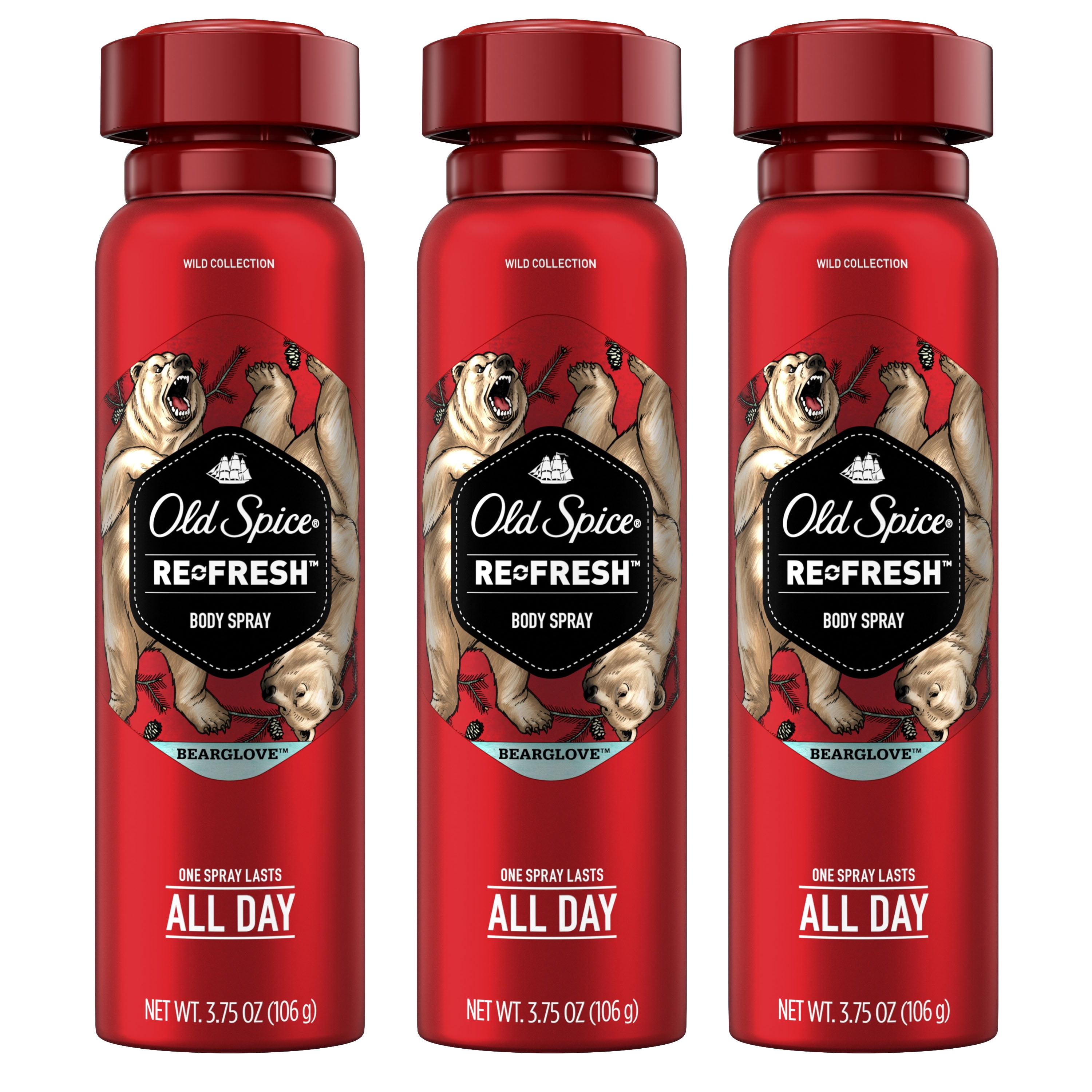 Old Spice Wild Bearglove Scent Body Spray for Men, 3.75 oz, 3 Pack ...