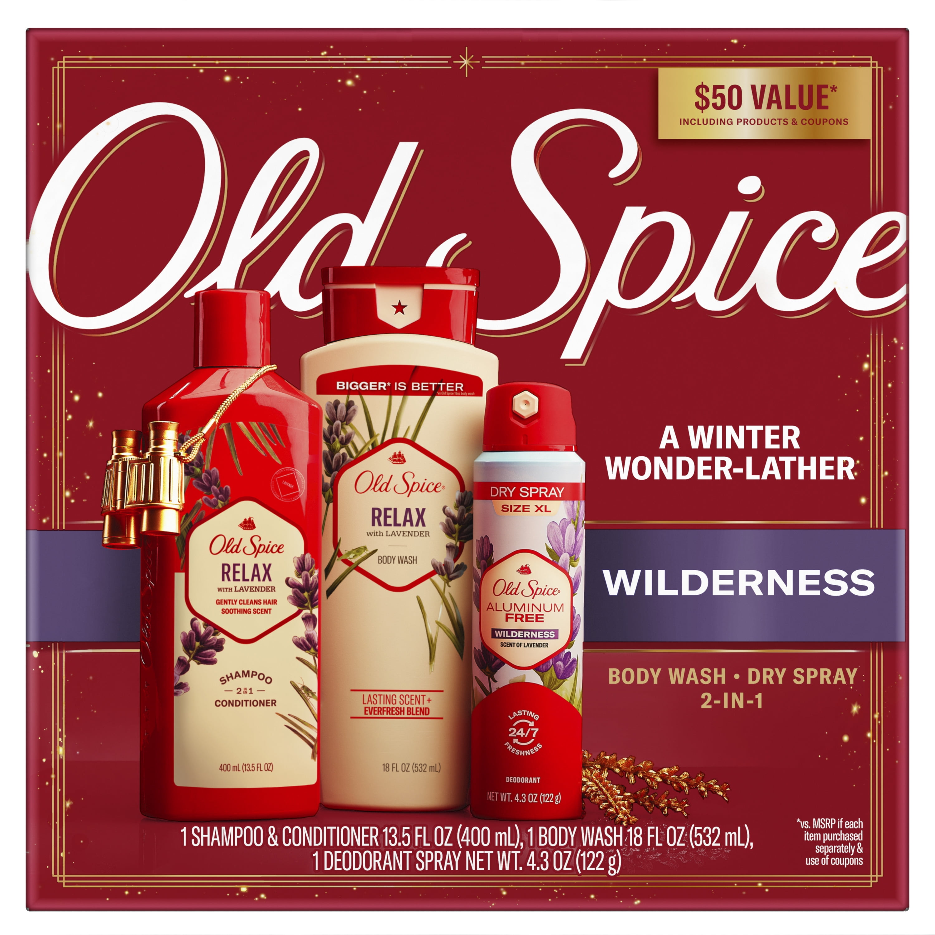 Old Spice Wilderness Holiday Men's Gift Pack with Body Wash, Aluminum ...