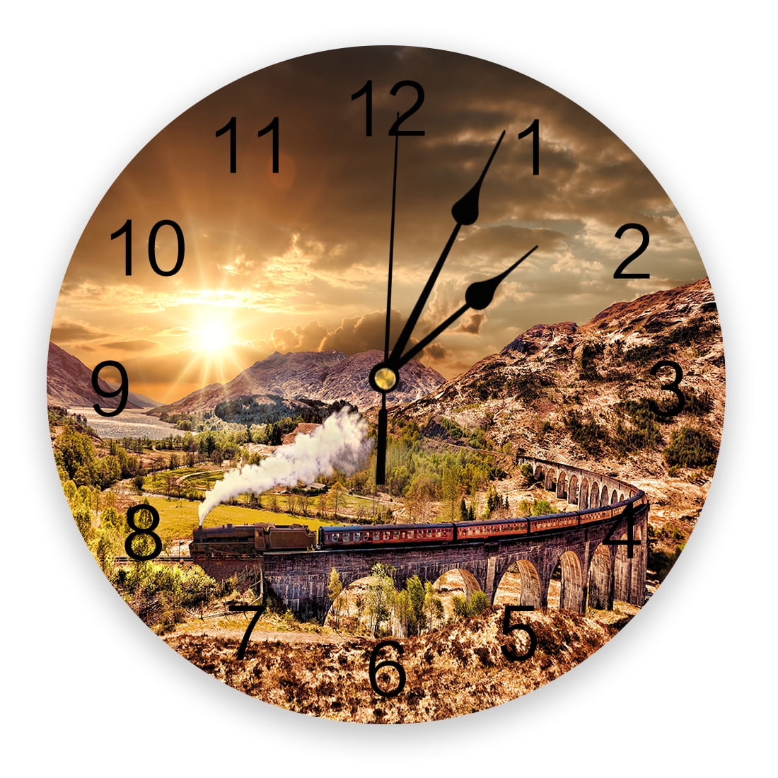 Old Steam Morning Light Valley Bridge Railway New Wall Clock Fashion ...