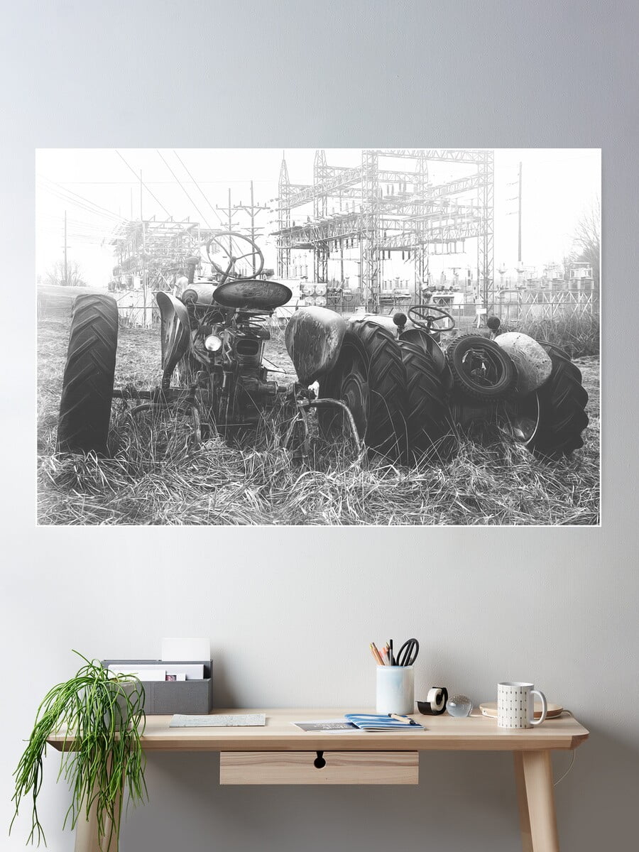 Old Technology Meets Modern Infrastructure Bw Poster Wall Art, Modern ...