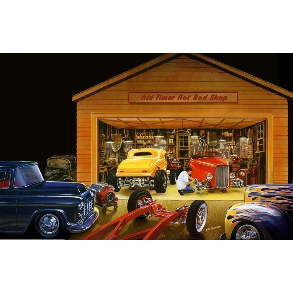 Old Timer Hot Rod Shop Poster Print by Bruce Kaiser - Walmart.com