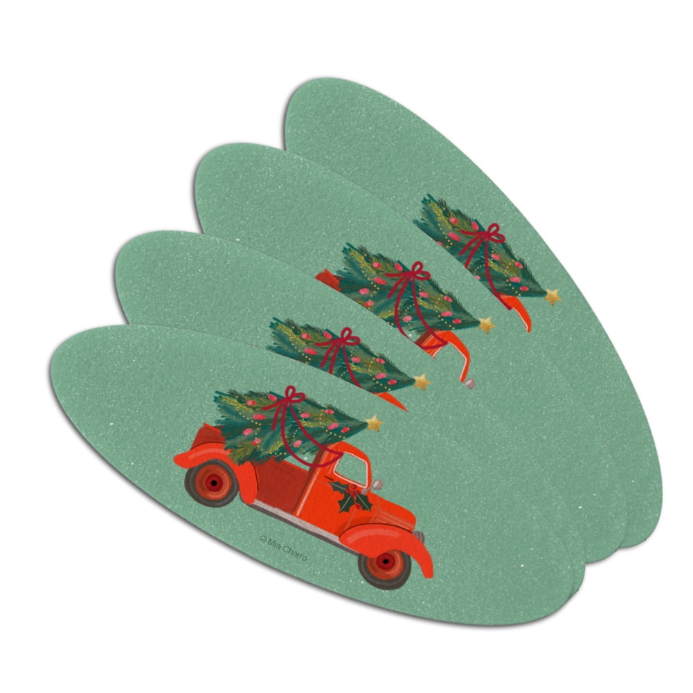 Old Timey Christmas Red Truck and Tree Double-Sided Oval Nail File ...