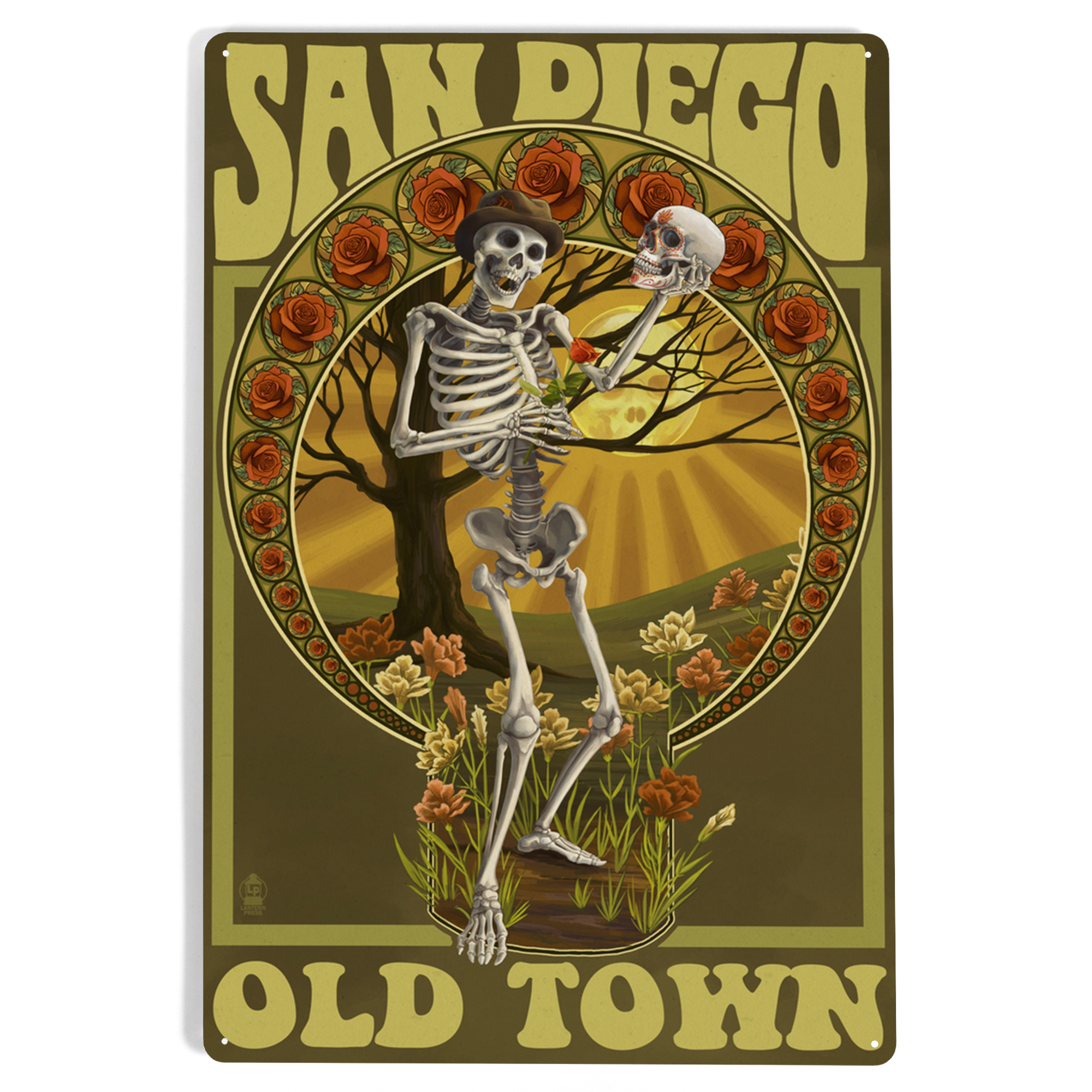 Old Town, San Diego, California, Skeleton Holding Sugar Skull (12x18 ...