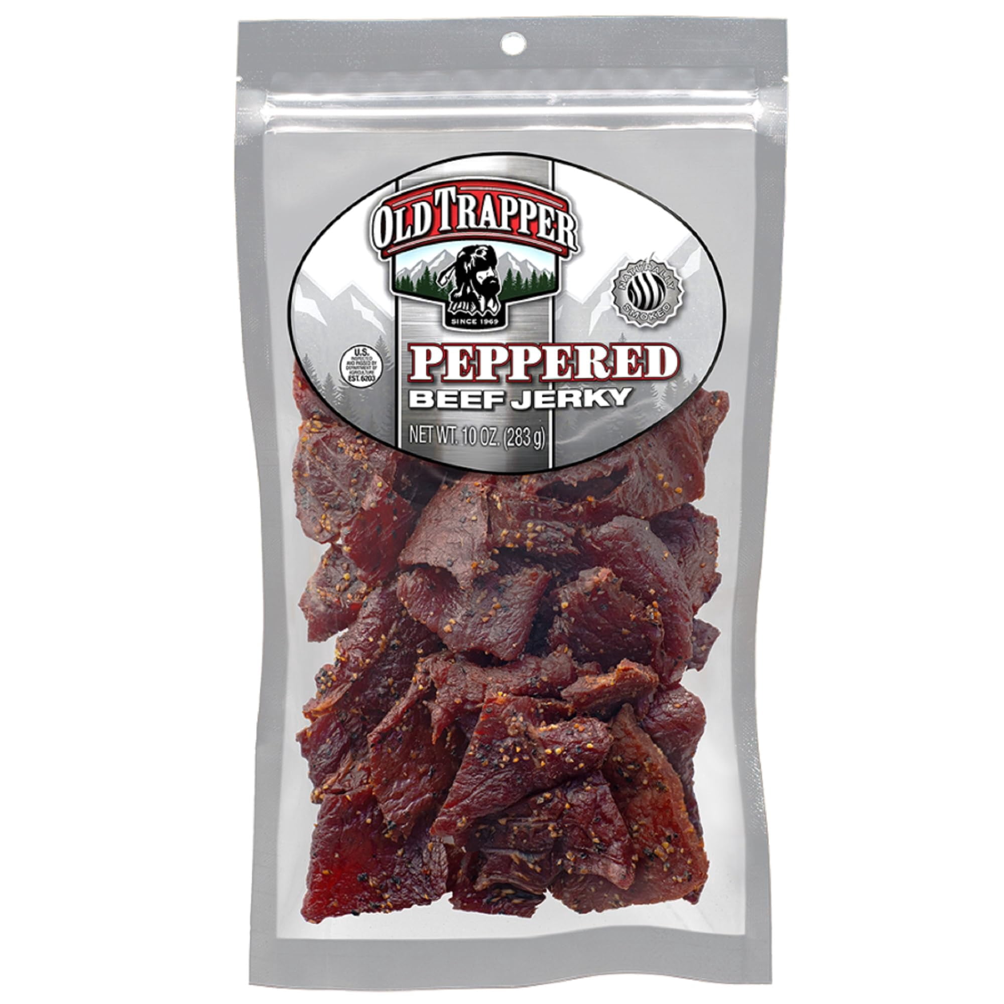 Old Trapper Beef Jerky, DMF15 Peppered 10-Ounce Pack, Spicy Meat Snacks ...