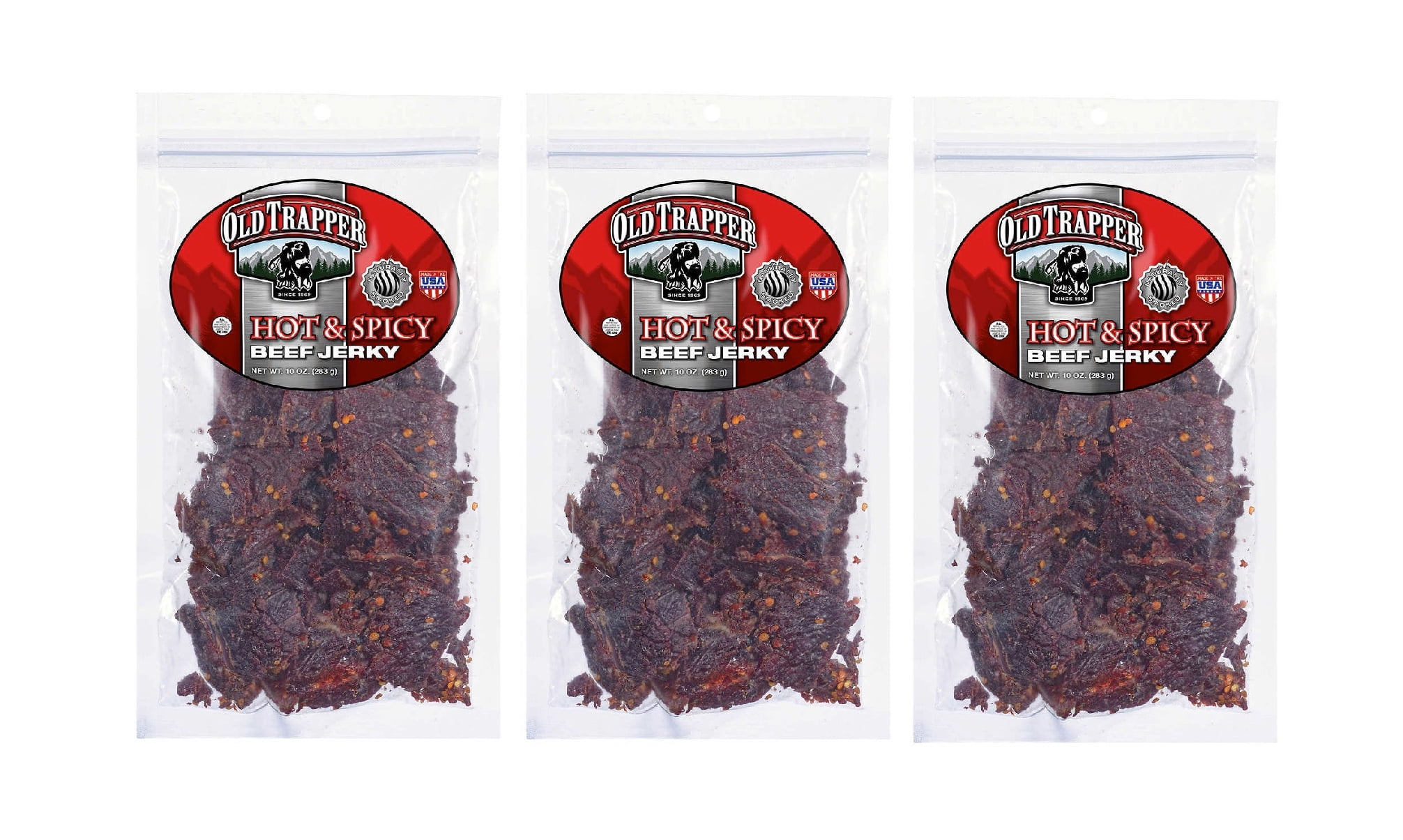 Old Trapper Hot & Spicy Smoked Beef Jerky, Multi Pack of 3, 10 oz ...