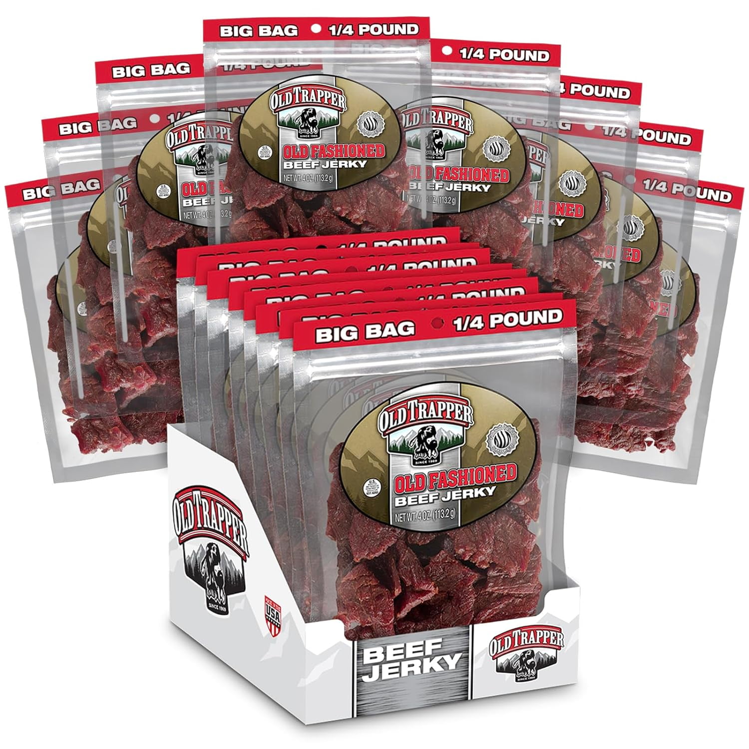 Old Trapper Beef Jerky, Old-Fashioned 1/4-Pound Individual Package ...