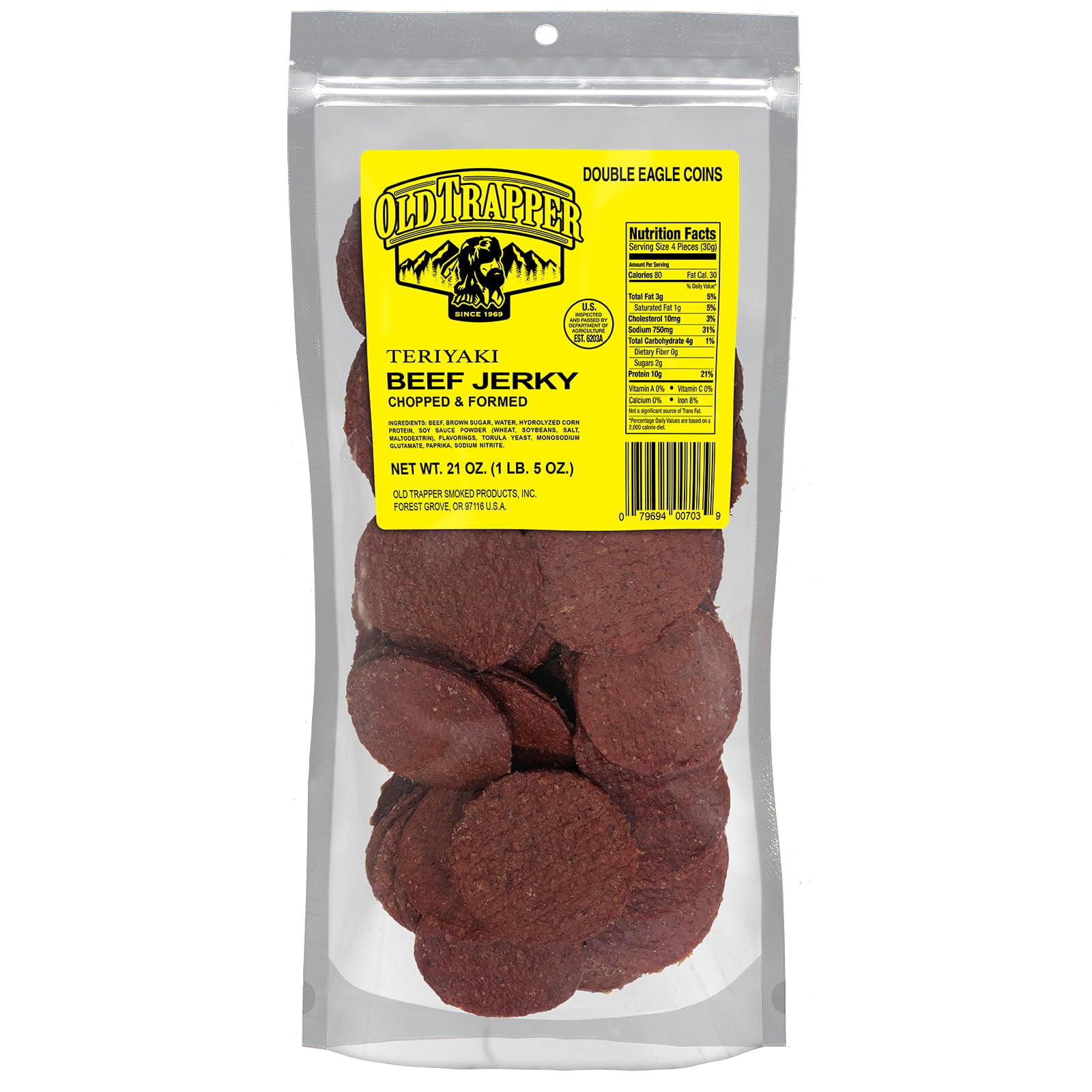 Old Trapper Double Eagle DMF15 Beef Jerky, Teriyaki Flavor, 21-Ounce ...