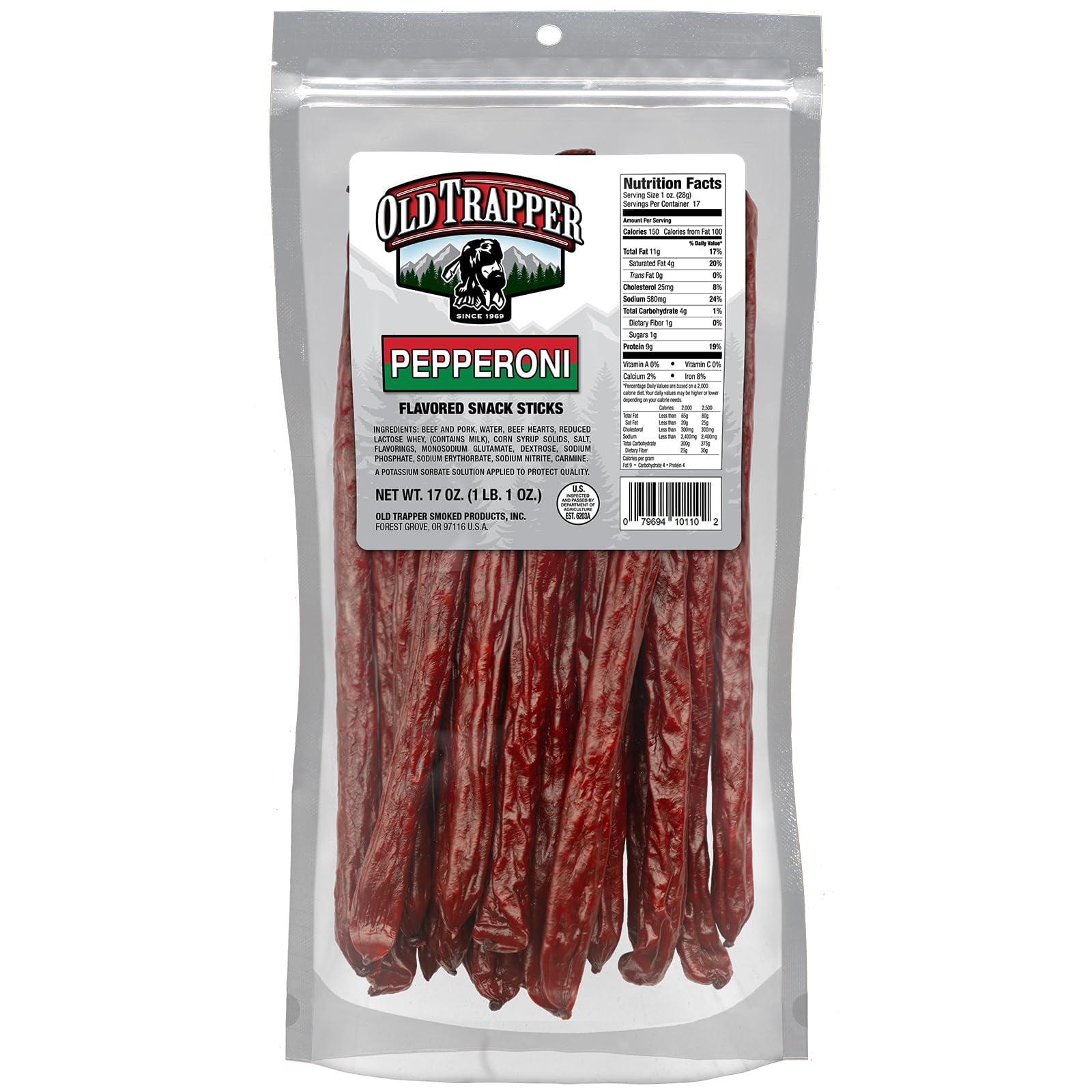 Old Trapper Pepperoni Snack AKF18 Sticks, 17-Ounce Resealable Bag ...