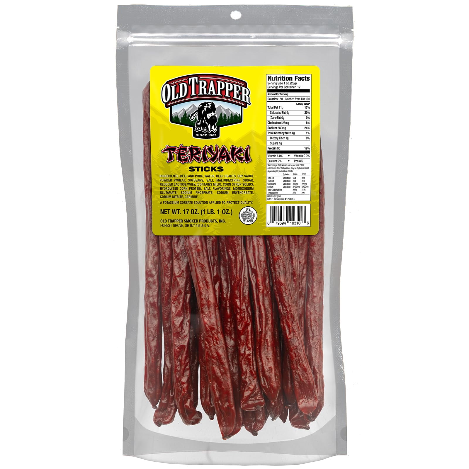 Old Trapper Teriyaki Snack MFF30 Sticks, 17-Ounce Resealable Bag ...