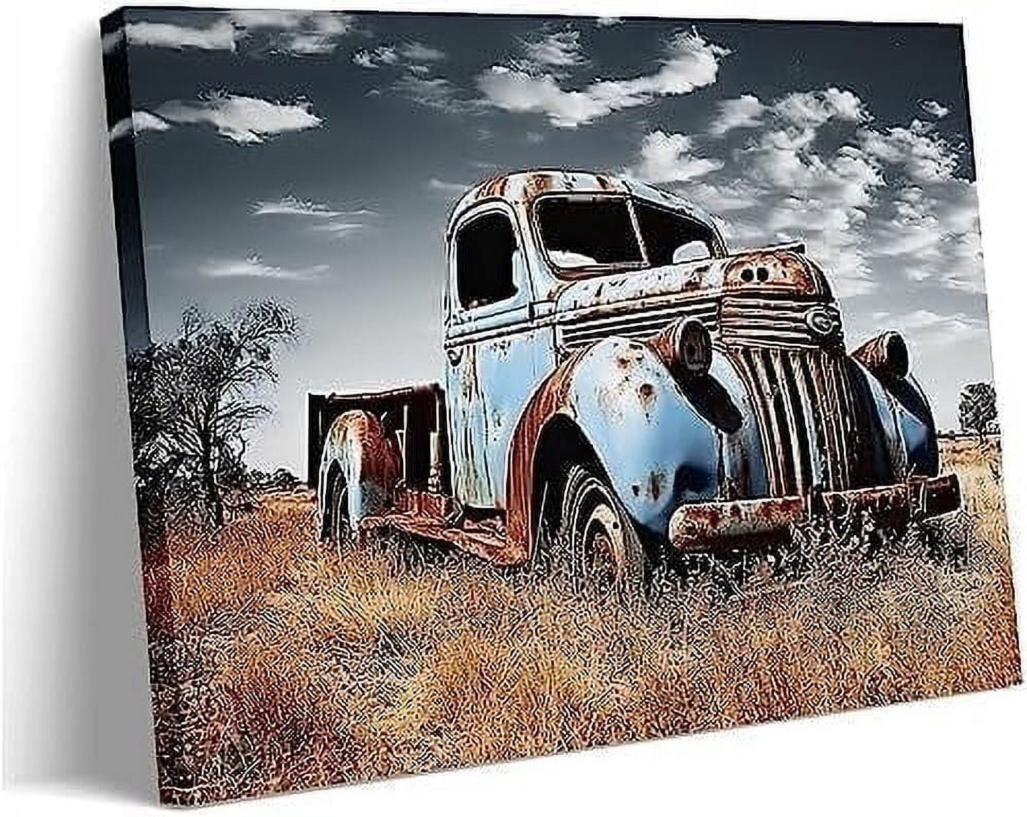 Old Truck Wall Art Country Style Truck Wildlife Picture Painting Print ...