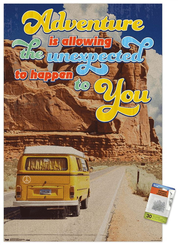 Old Van - Adventure Is Allowing The Unexpected Wall Poster with Push ...