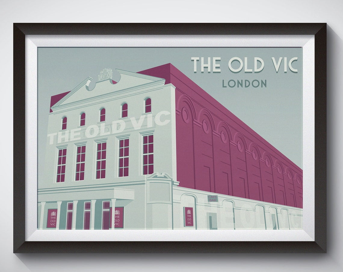 The Old Vic Theatre Poster, London Travel Print, Art Deco Print ...