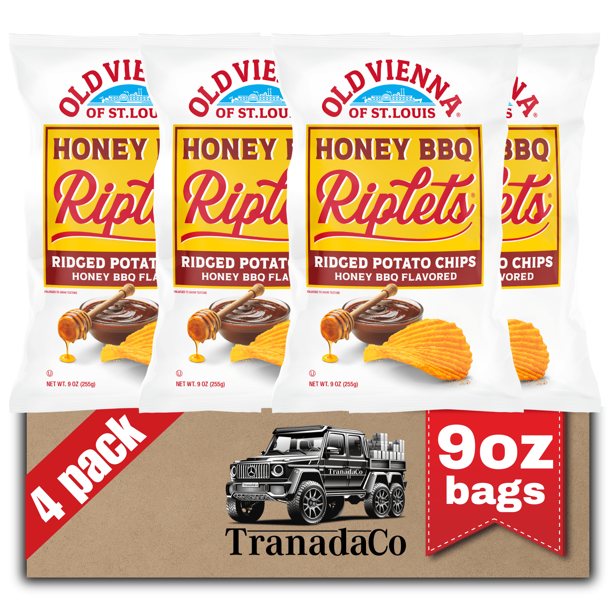 Old Vienna of St. Louis Honey BBQ Riplets Chips 9oz Bags (4 Pack) Snack ...