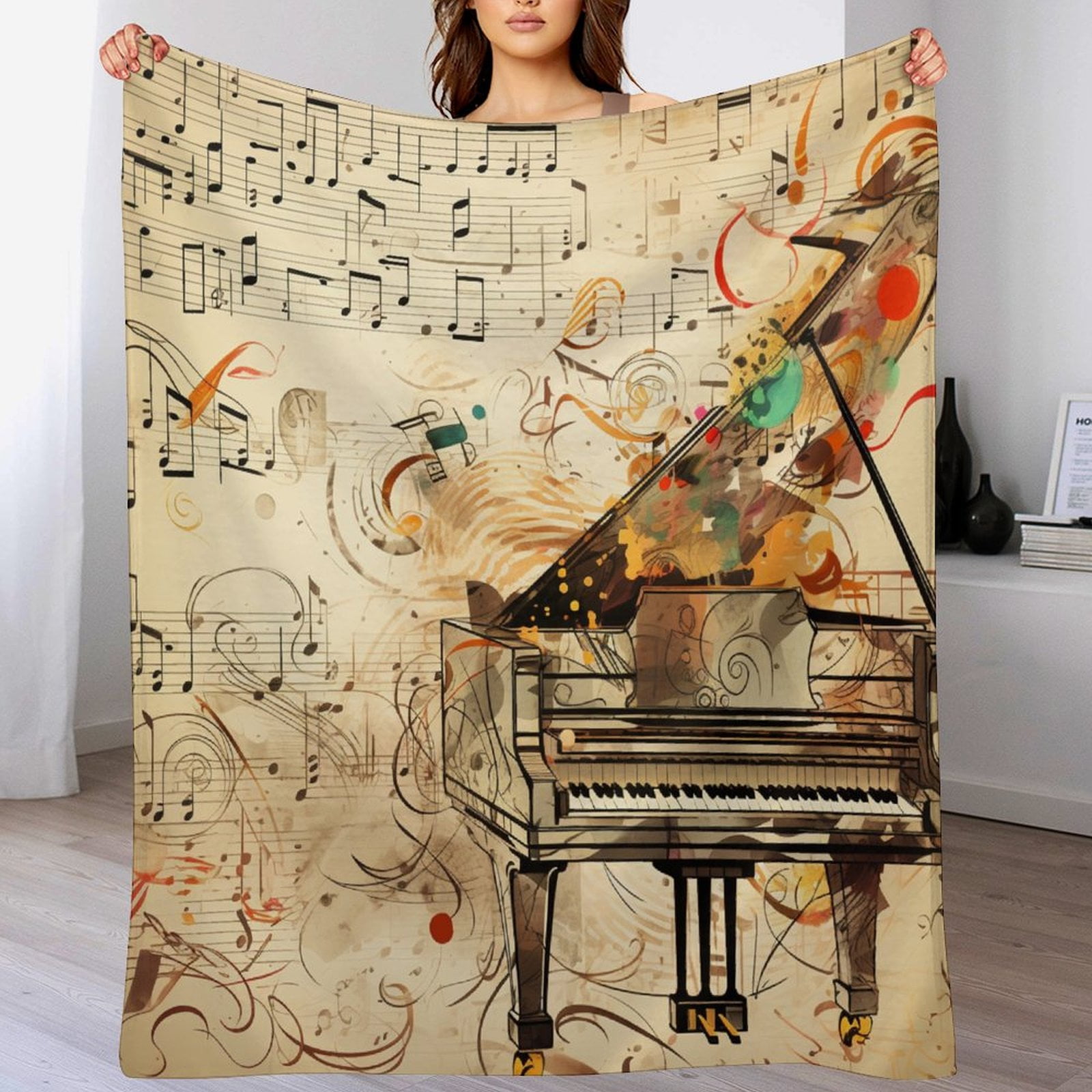 Old Vintage Abstract Piano And Music Note Flannel Throw Blanket 50"x60 ...